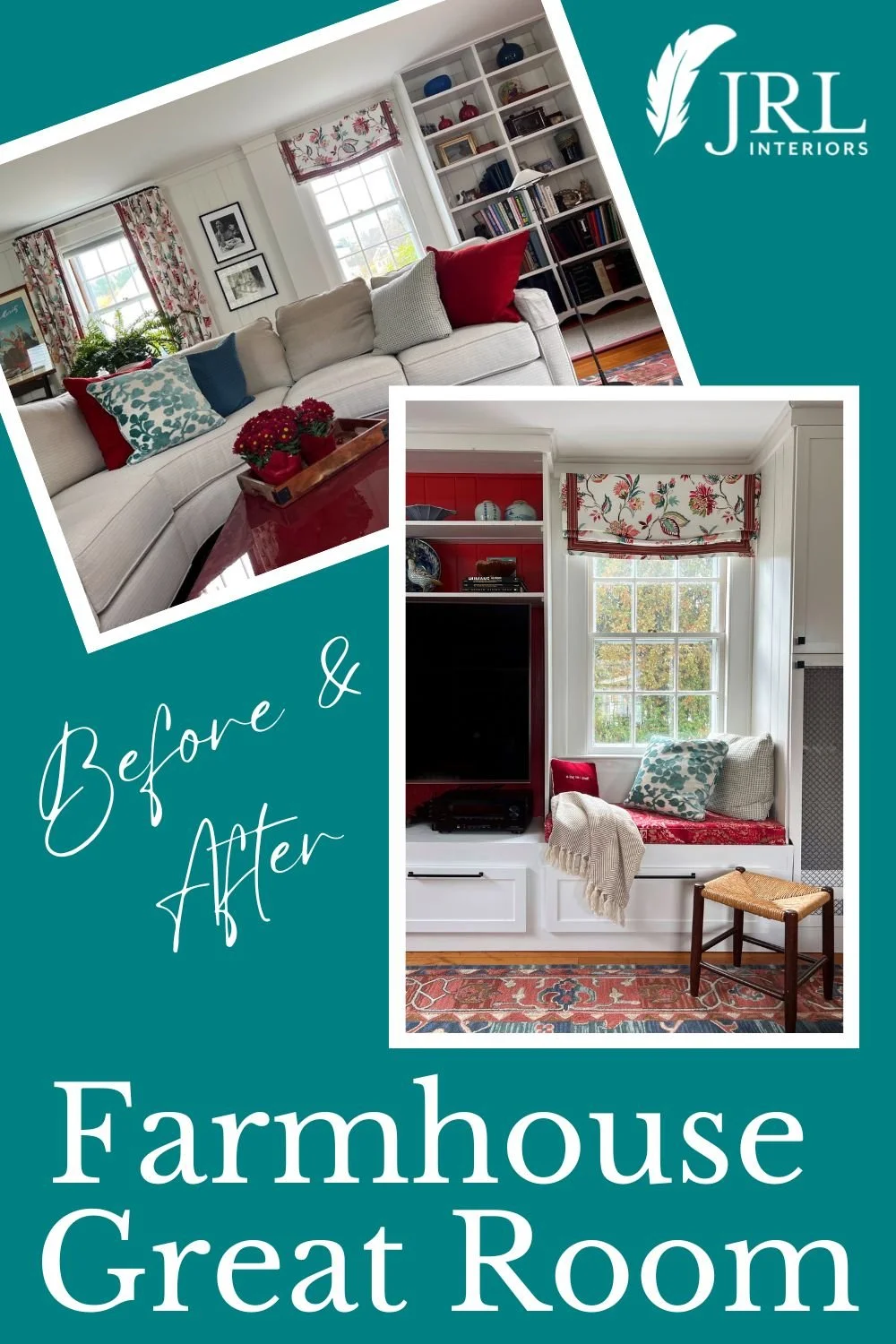 JRL Interiors — Before and After: An antique farmhouse great room gets ...