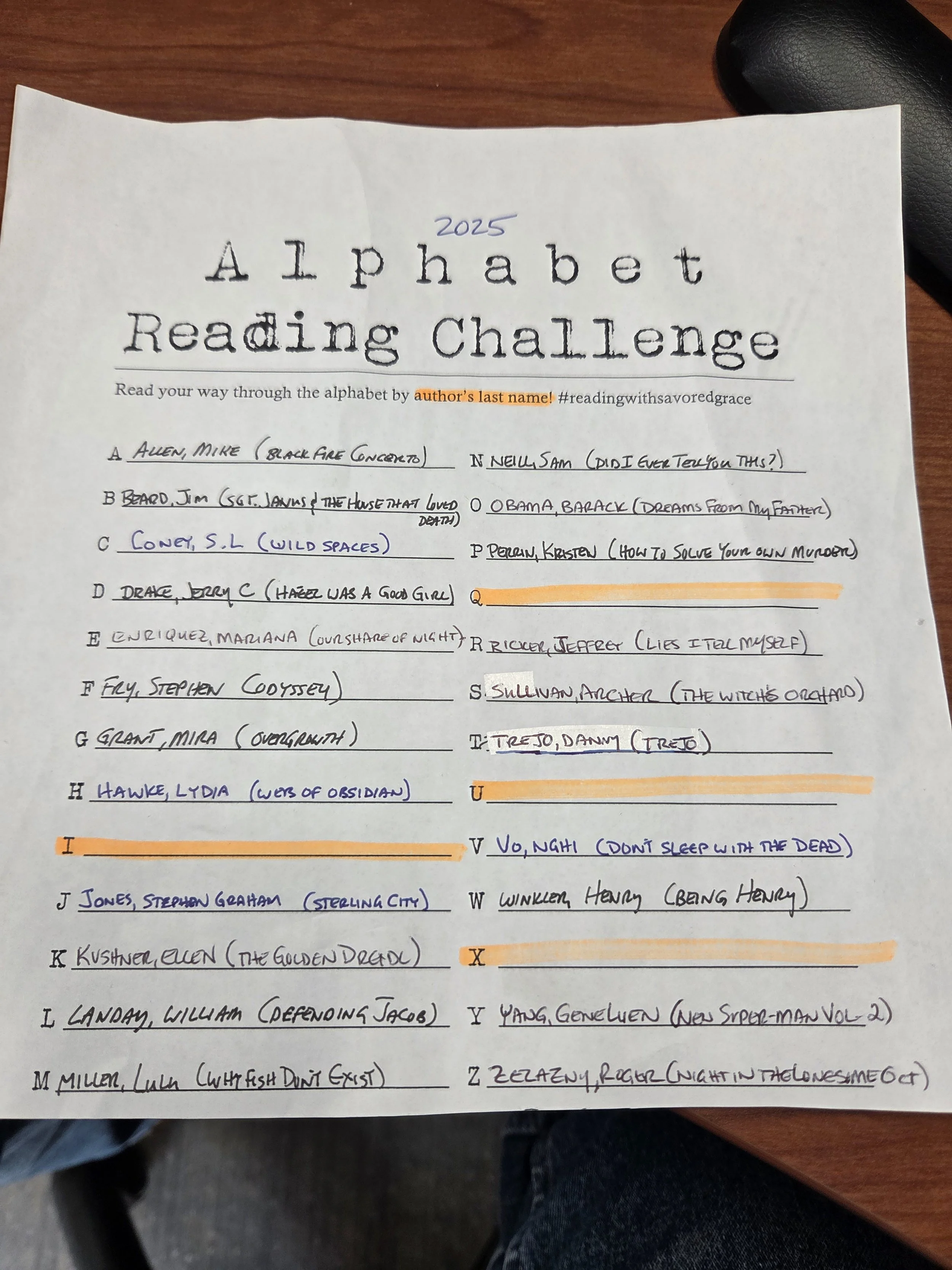 2025 Alphabet Reading Challenges — ANTHONY R. CARDNO