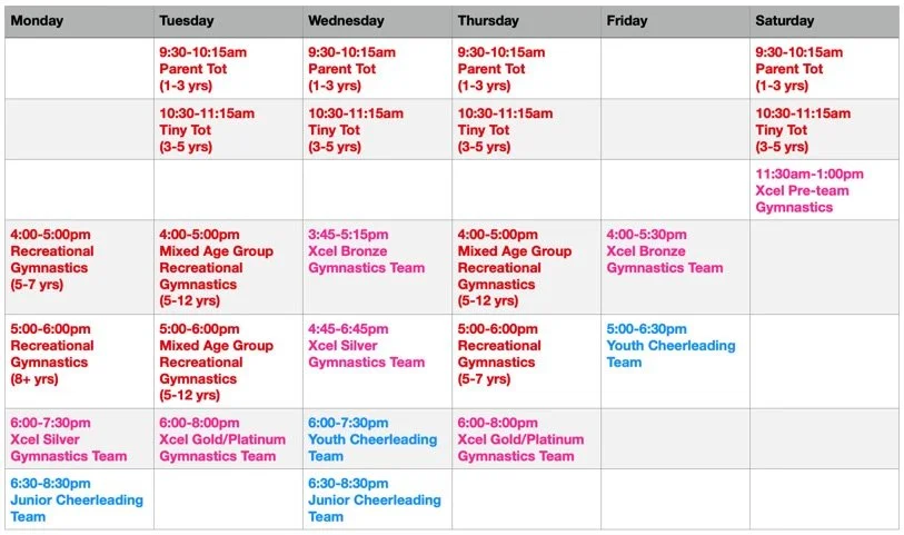 SCHEDULE — Glacier Gymnastics - Gymnastics, Cheerleading, NinjaZone ...