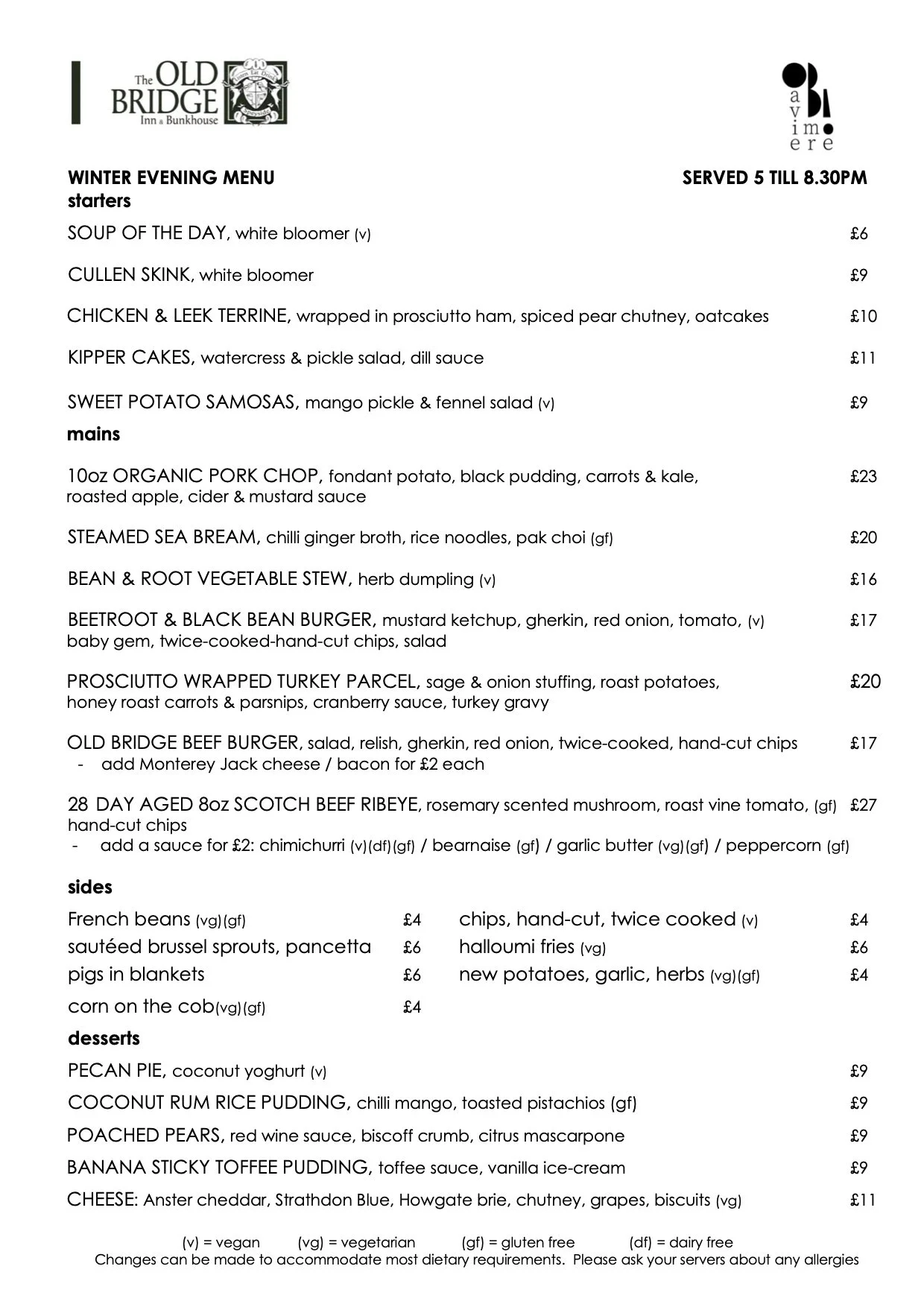 Menus — Old Bridge Inn & Rooms