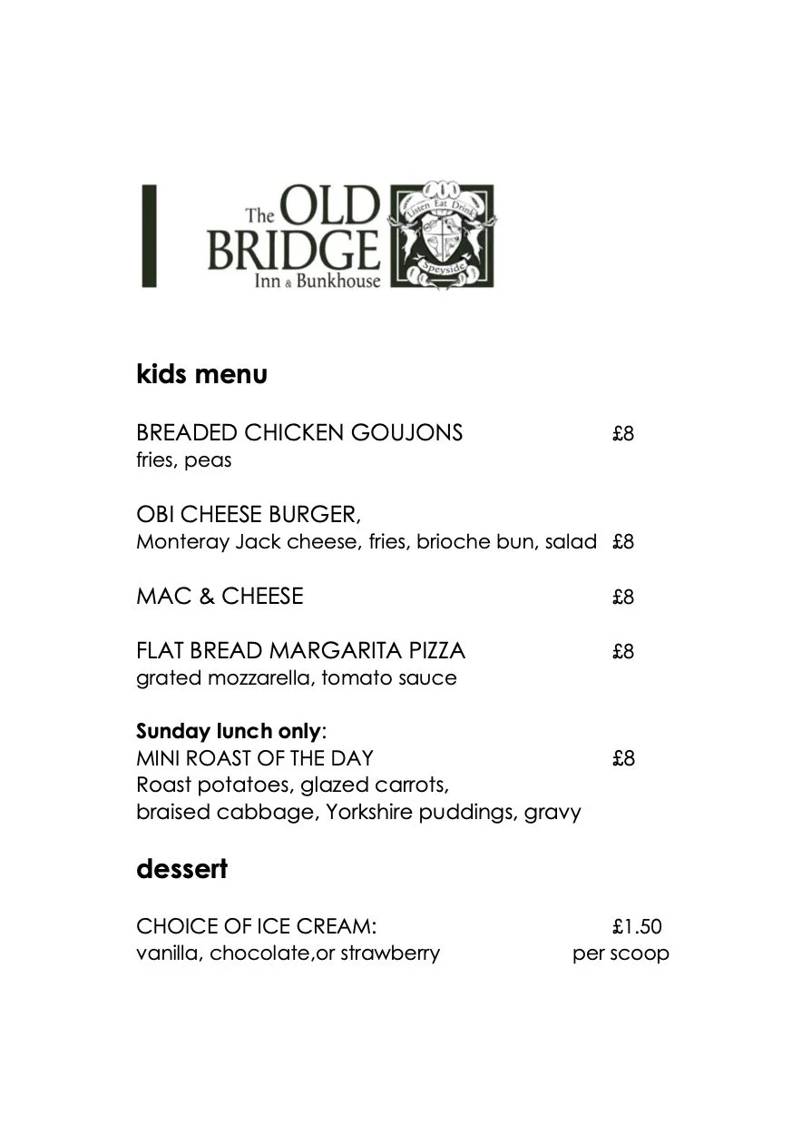 Menus — Old Bridge Inn & Rooms