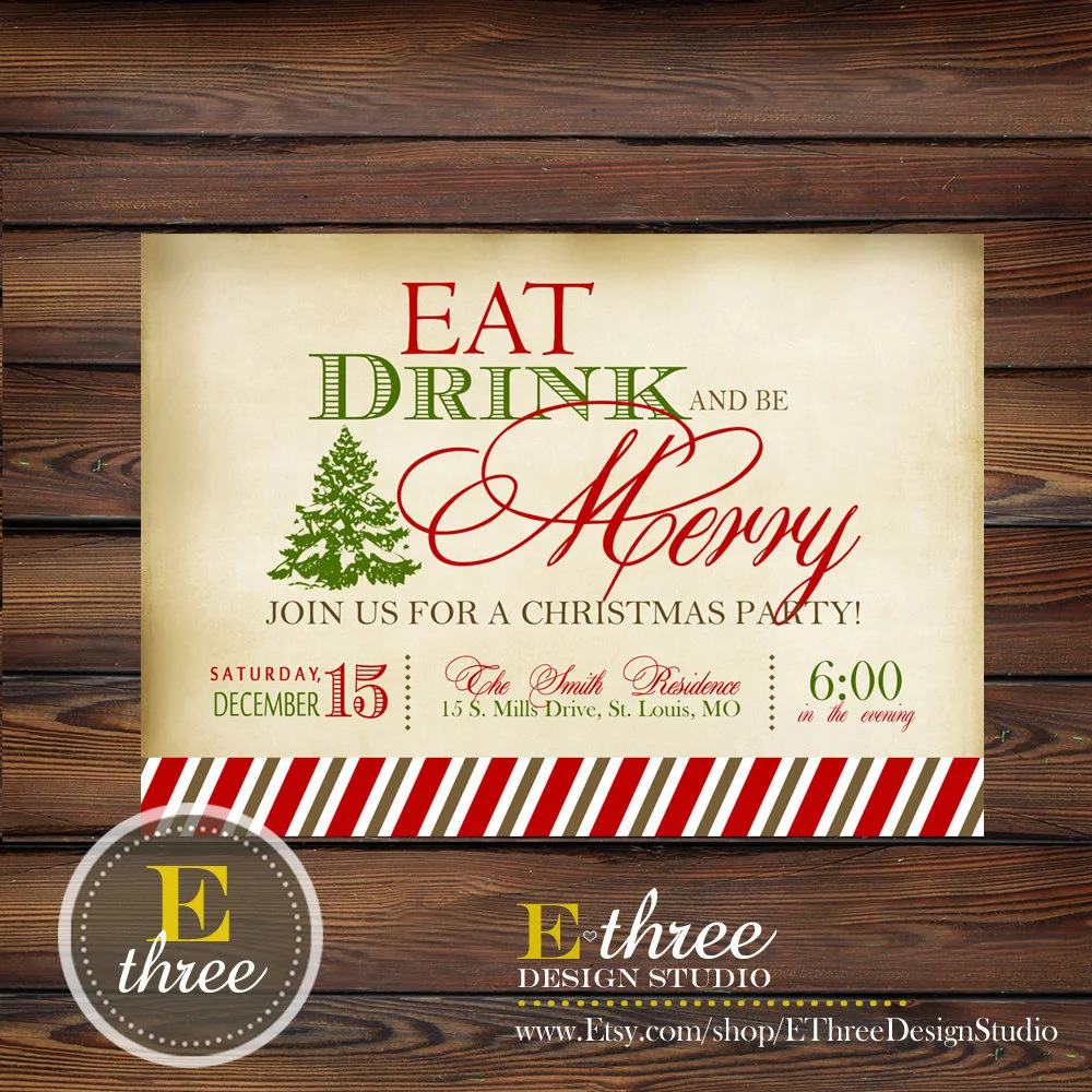 Vintage Christmas Invitation Printable Christmas Party Invitation
