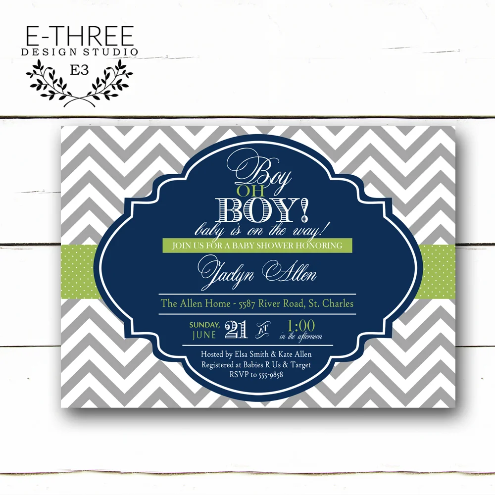 Boy Baby Shower Invitations Chevron