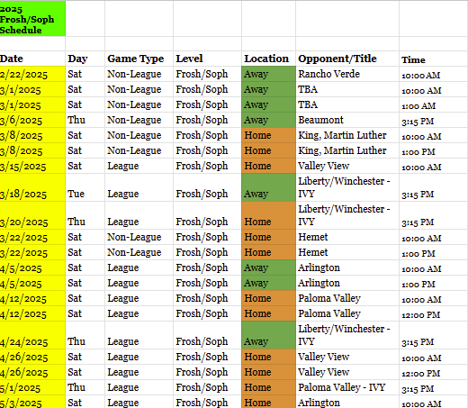 Game Schedule — Riverside Poly Baseball