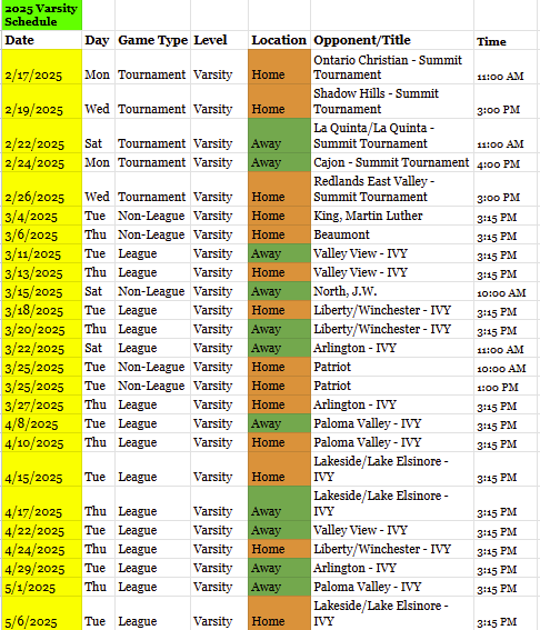 Game Schedule — Riverside Poly Baseball