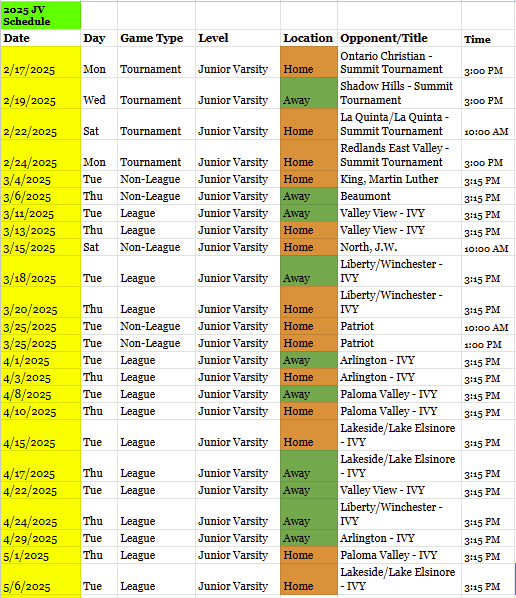 Game Schedule — Riverside Poly Baseball