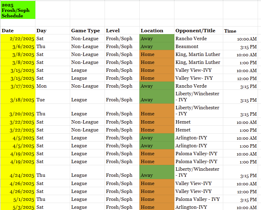 Game Schedule — Riverside Poly Baseball