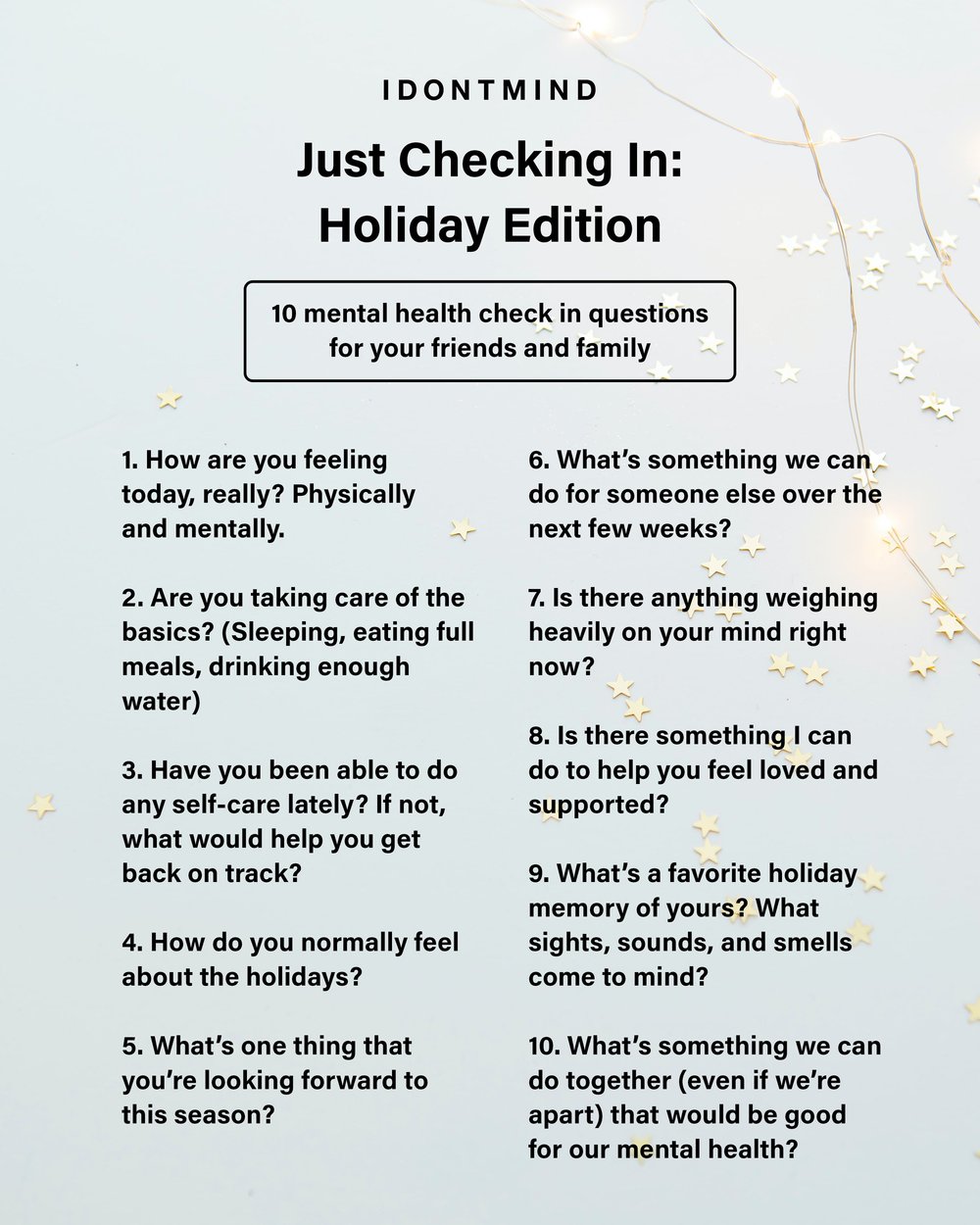 Mental health check-in questions for the holidays - IDONTMIND