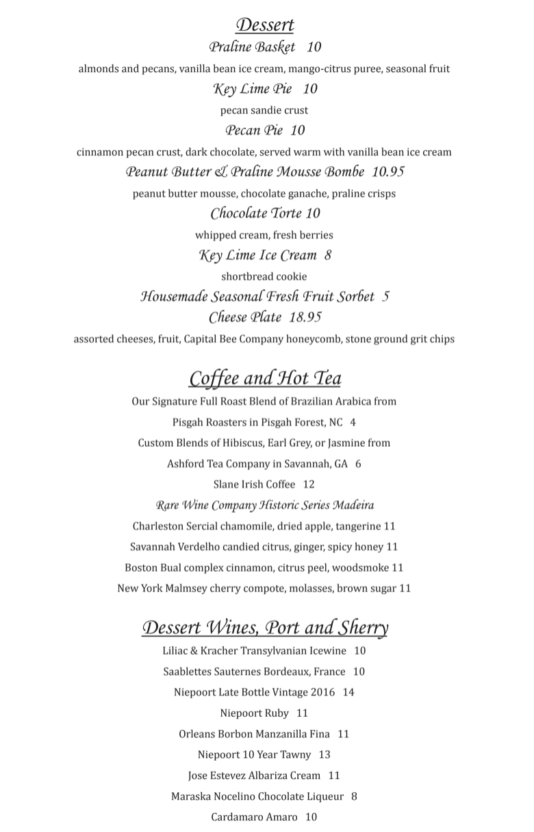 Menus — The Olde Pink House