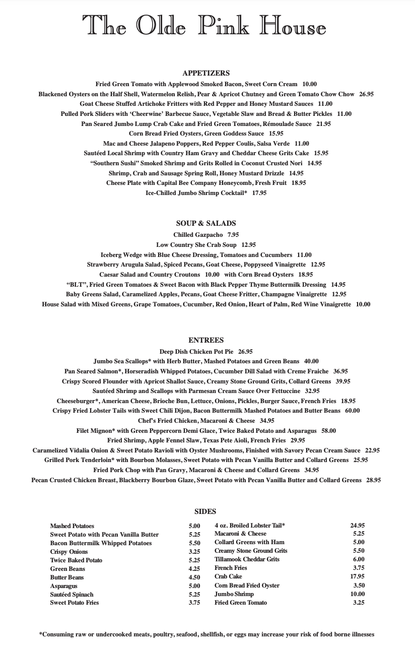 Menus — The Olde Pink House