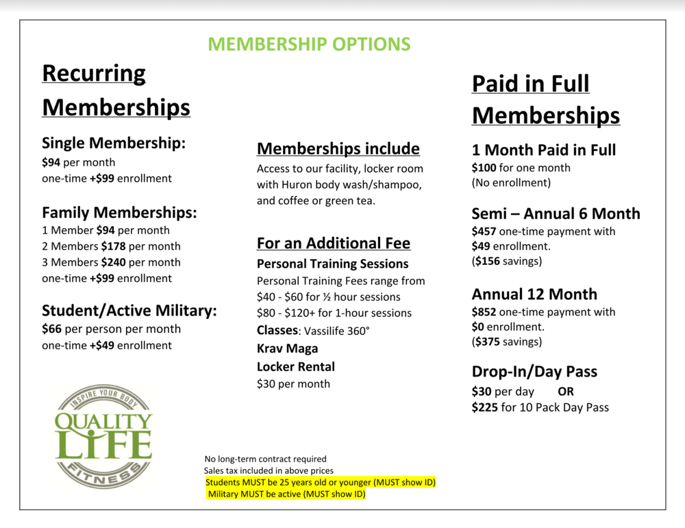 Membership Types | Quality Life Fitness Houston