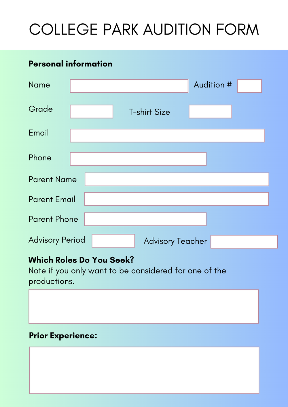 Audition Forms — TWCP Theatre