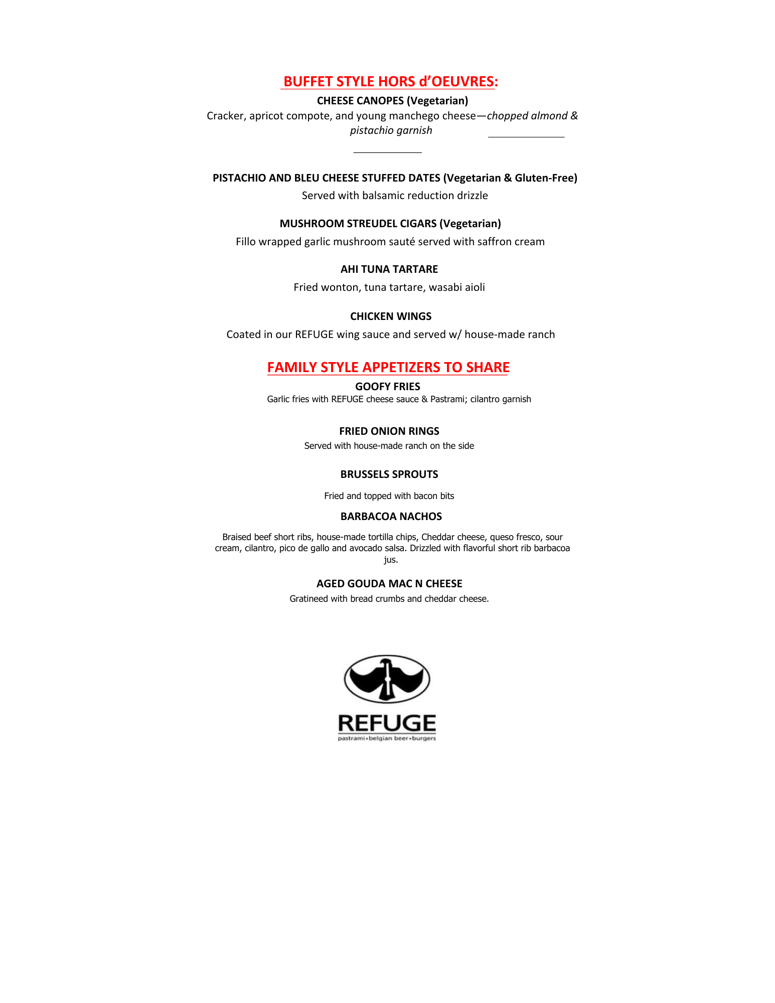 The Refuge — Refuge Mix and Mingle Menu