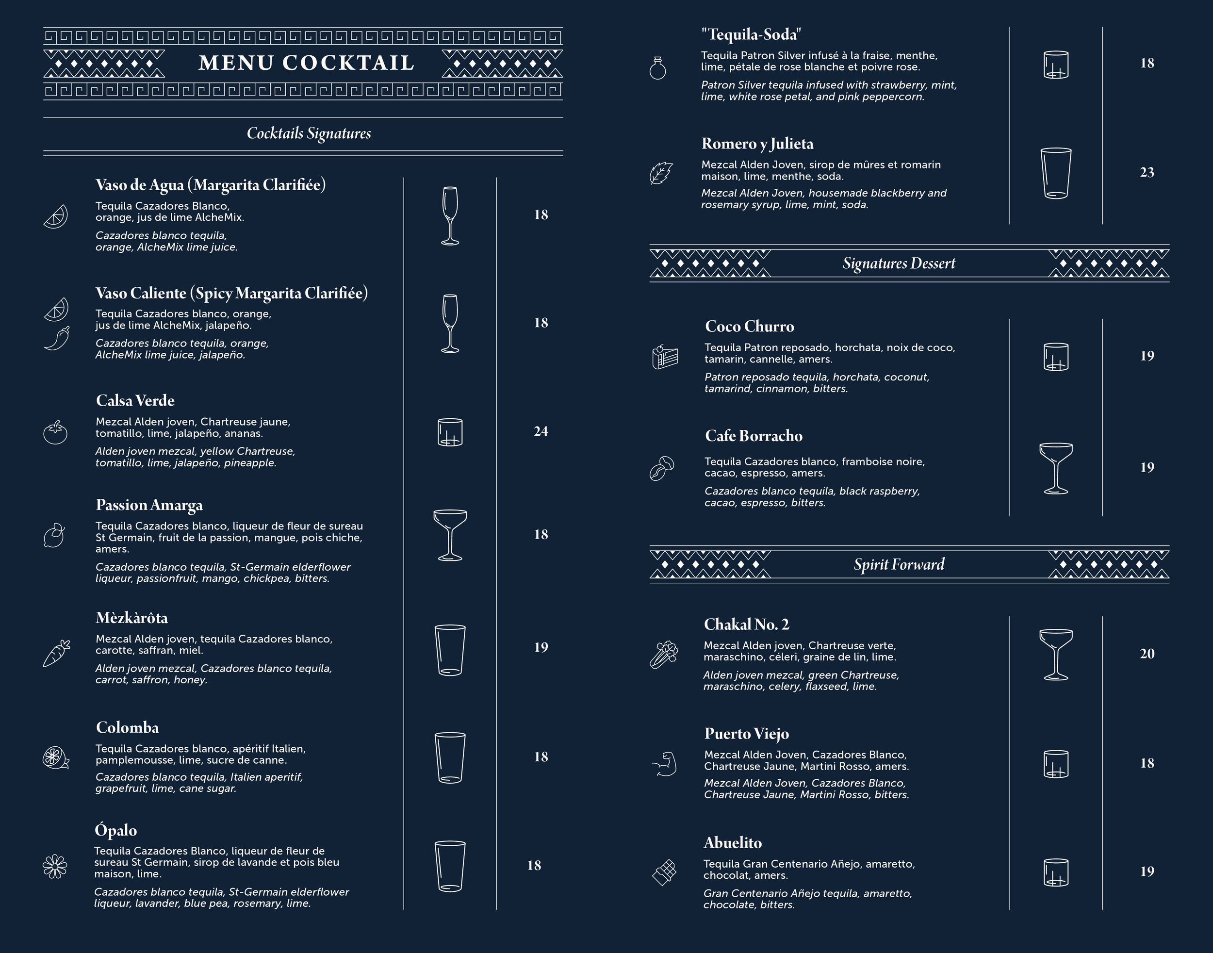 Cocktail Menu — Clandestino