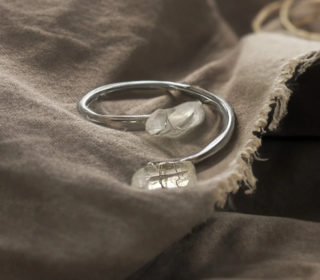 Double Energy Silver Toned Cuff Bracelet — Joshua Tree Rock & Lotus