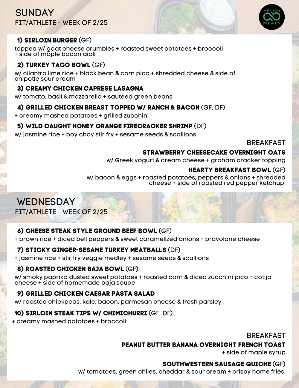 Fit/Athlete Menu — After Body Meals