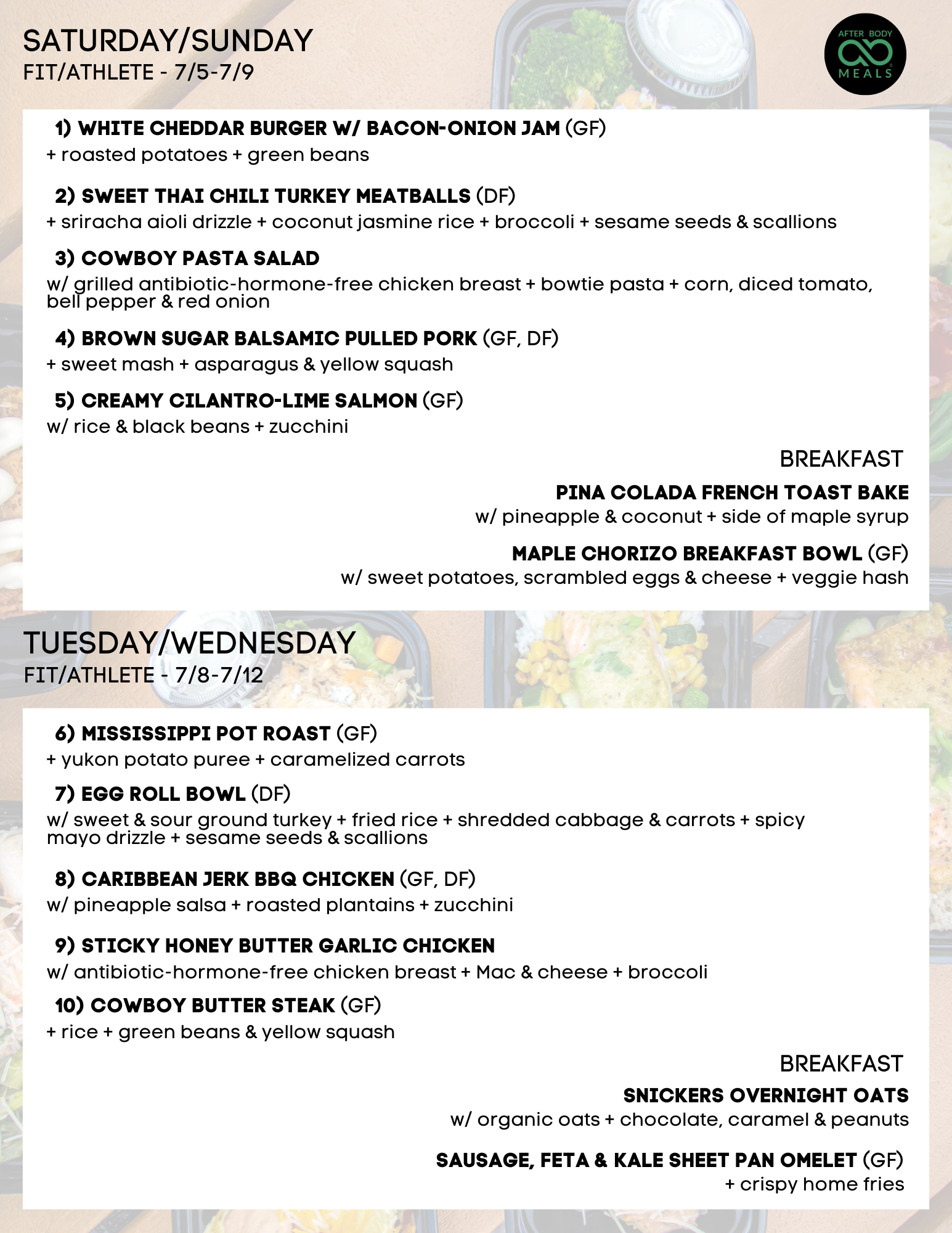 Fit/Athlete Menu — After Body Meals