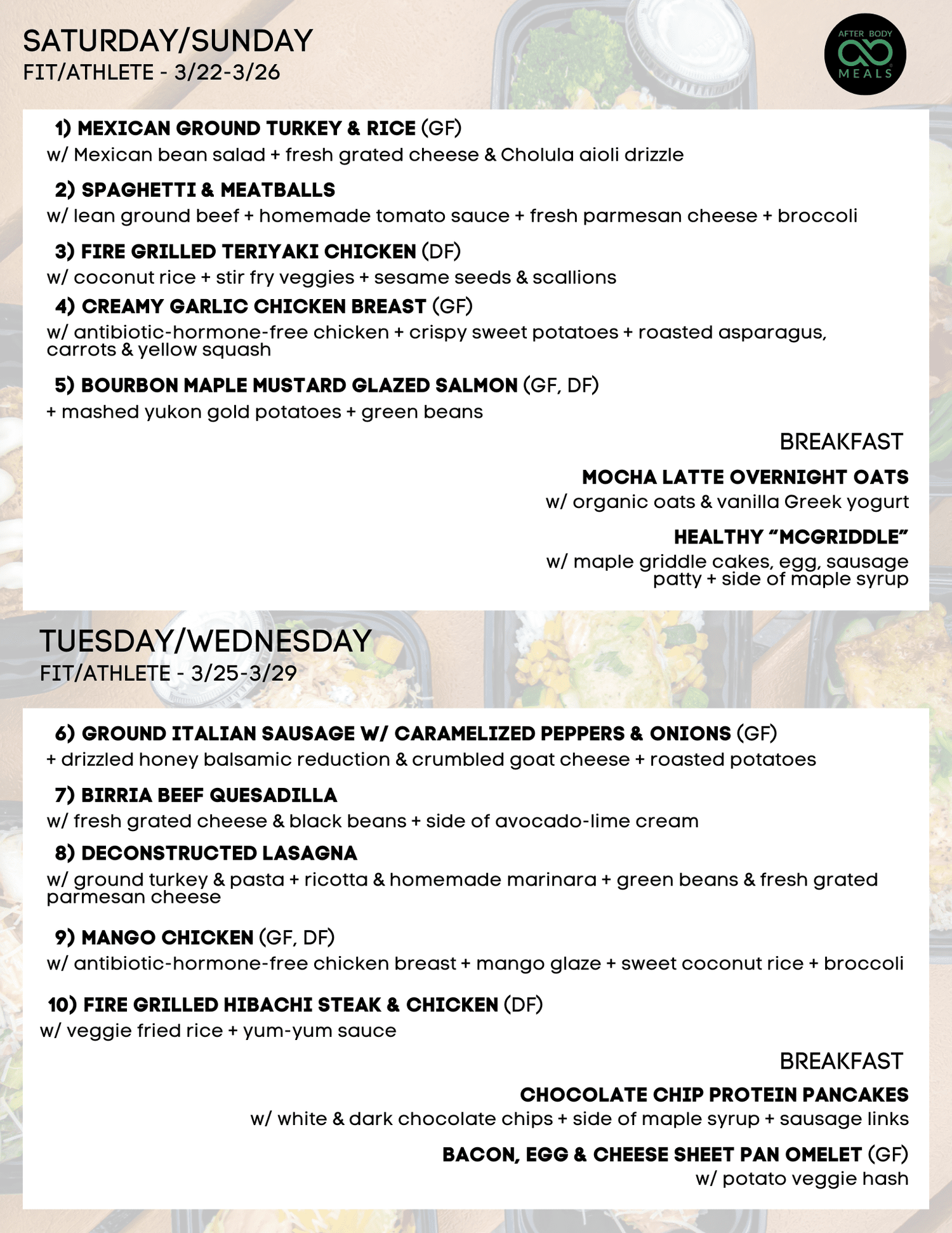 Fit/Athlete Menu — After Body Meals