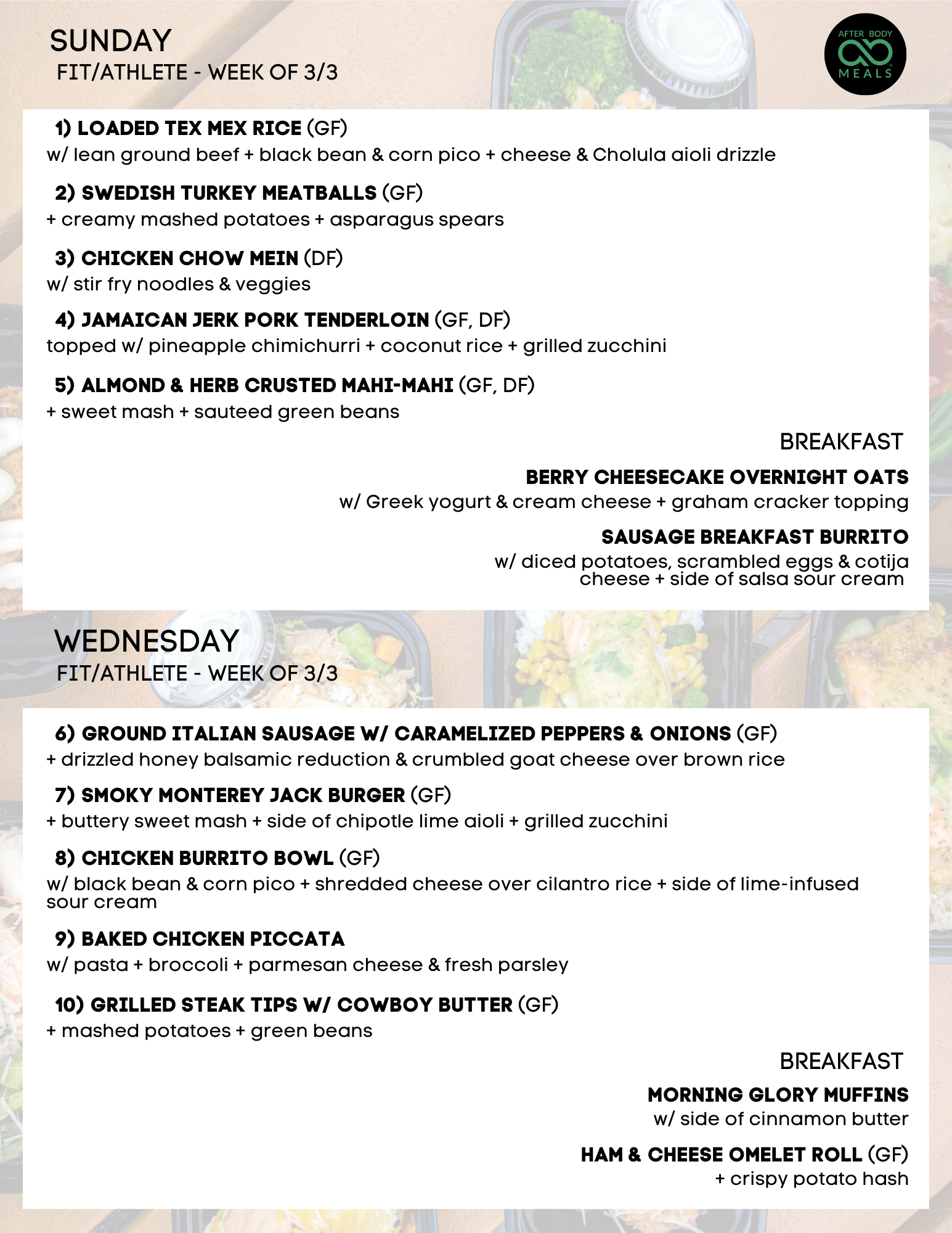 Fit/Athlete Menu — After Body Meals