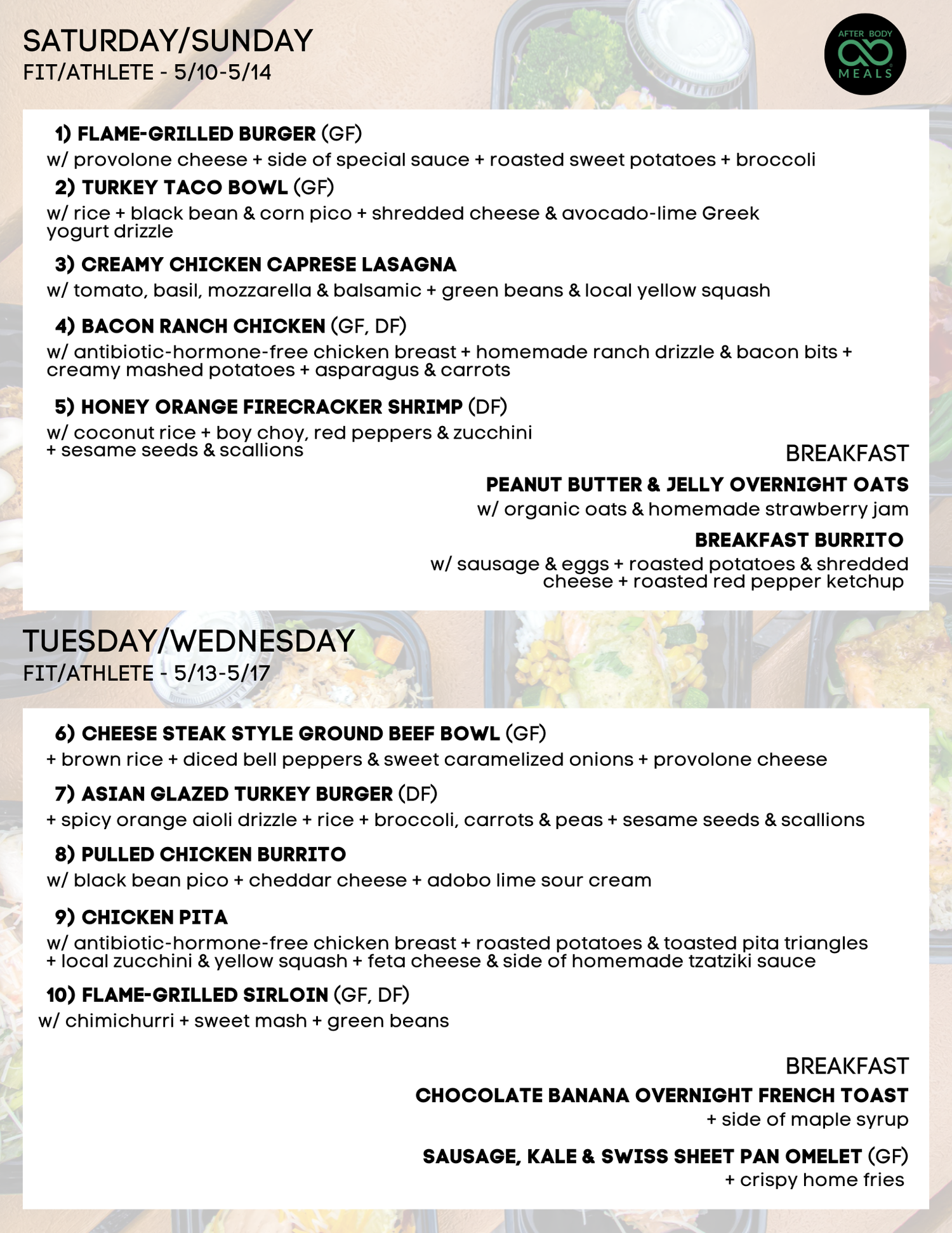 Fit/Athlete Menu — After Body Meals
