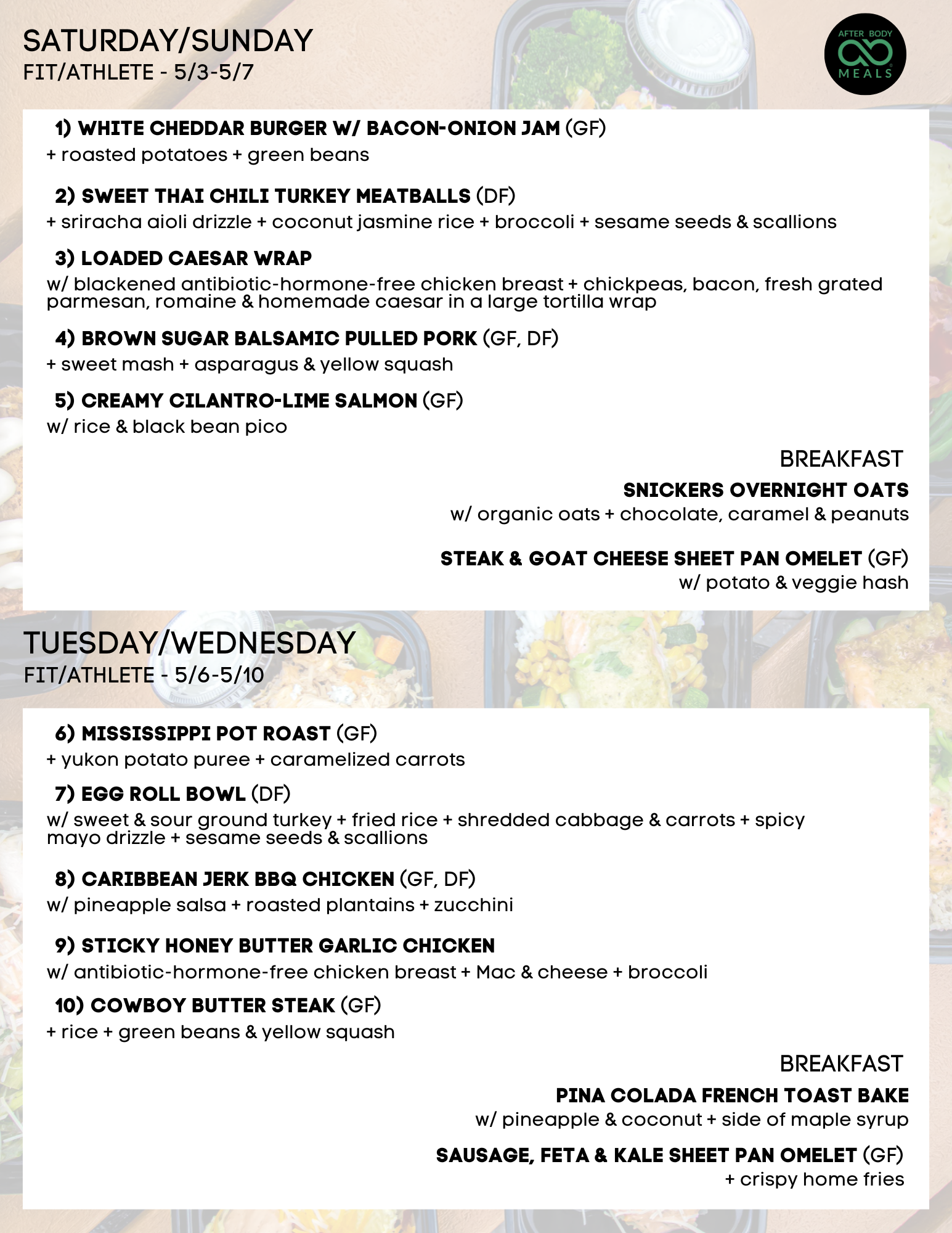 Fit/Athlete Menu — After Body Meals