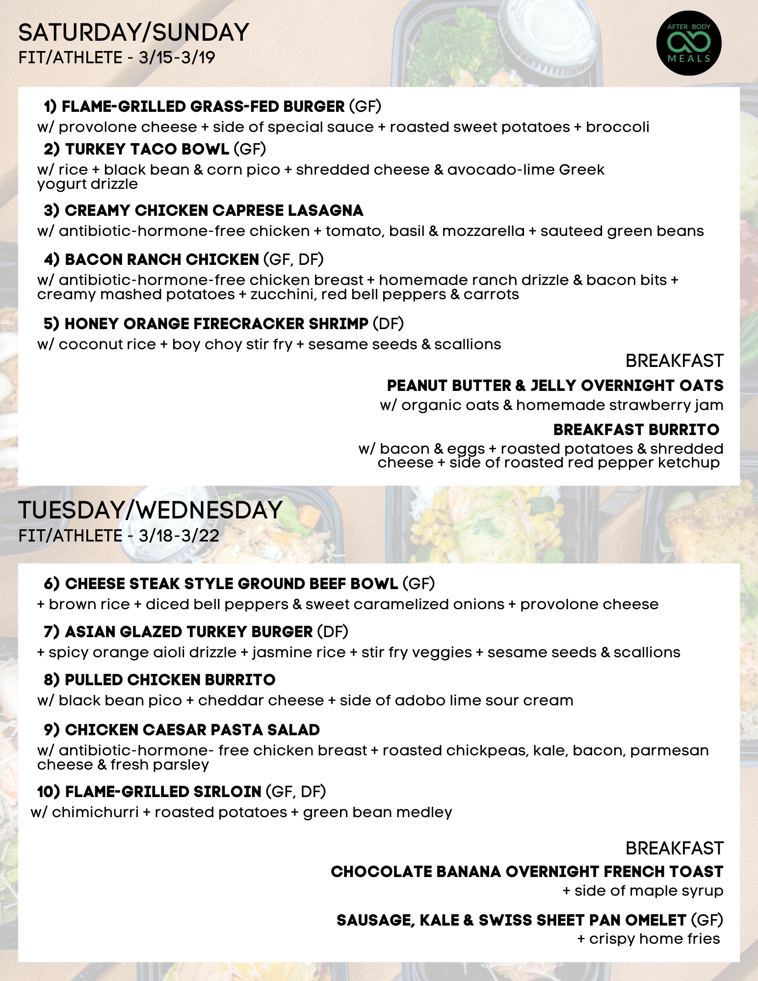 Fit/Athlete Menu — After Body Meals