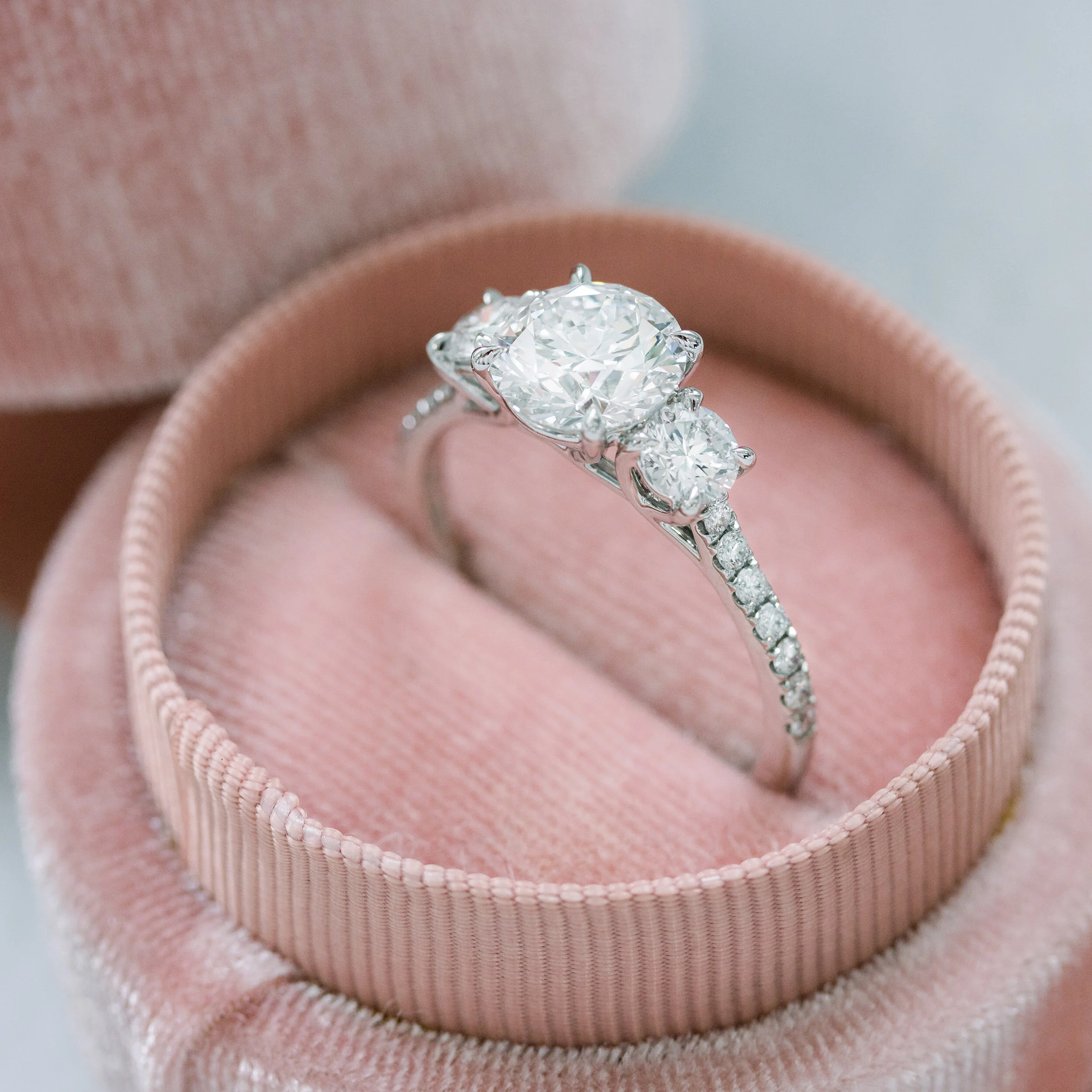 Round Three Stone Pavé Setting
