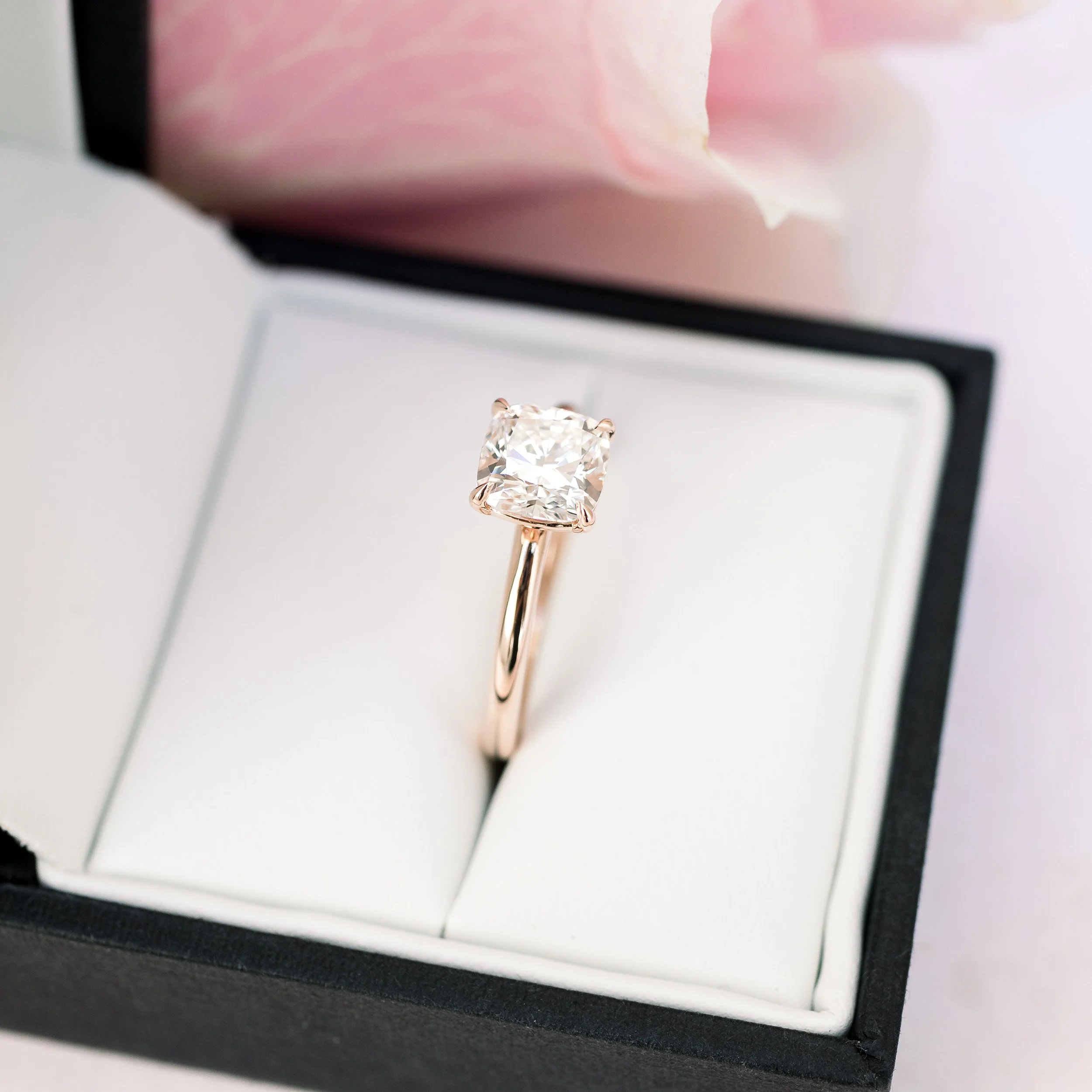 Rose Gold Cushion Cut Solitaire Engagement Rings