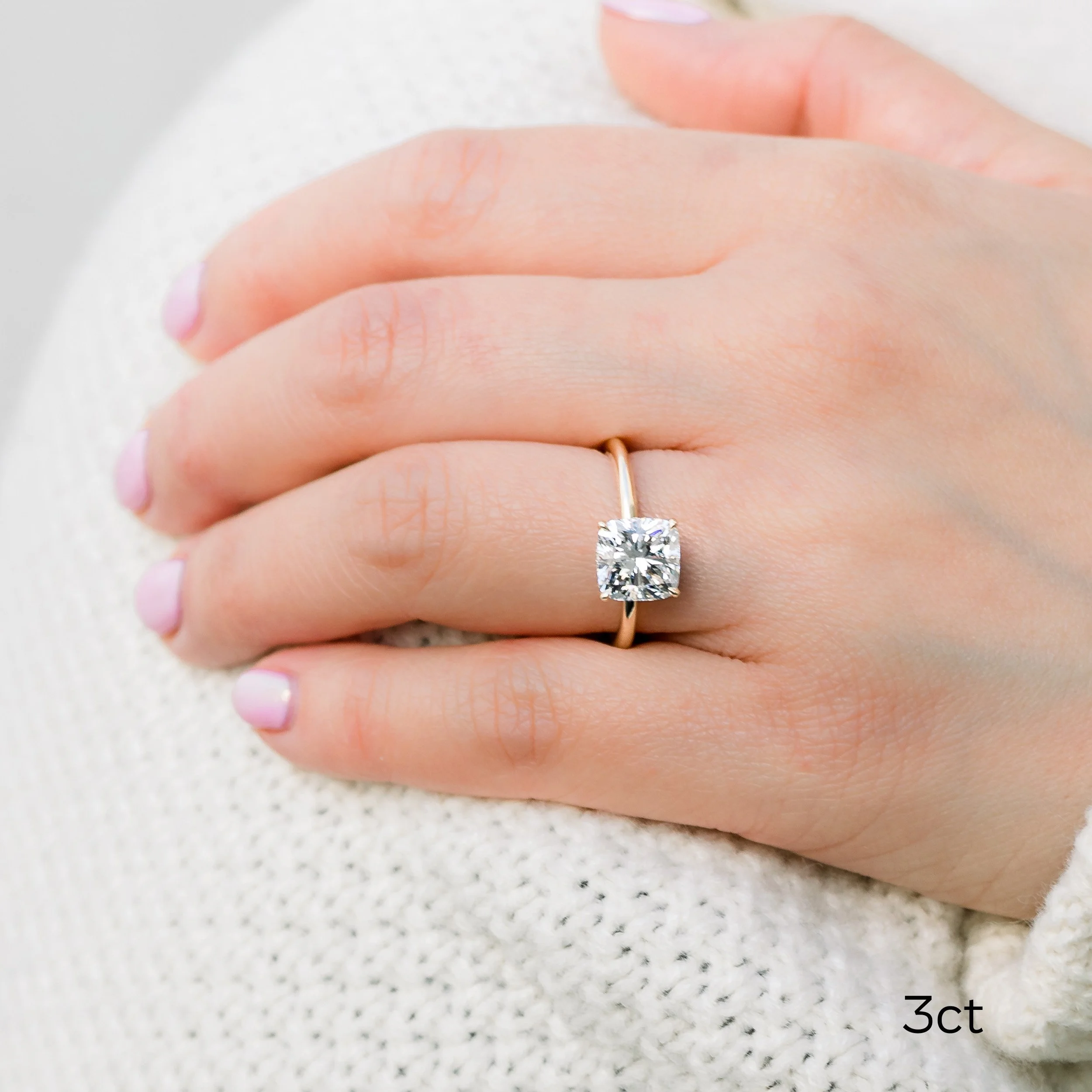 Cushion Cut Solitaire Engagement Rings On Hand