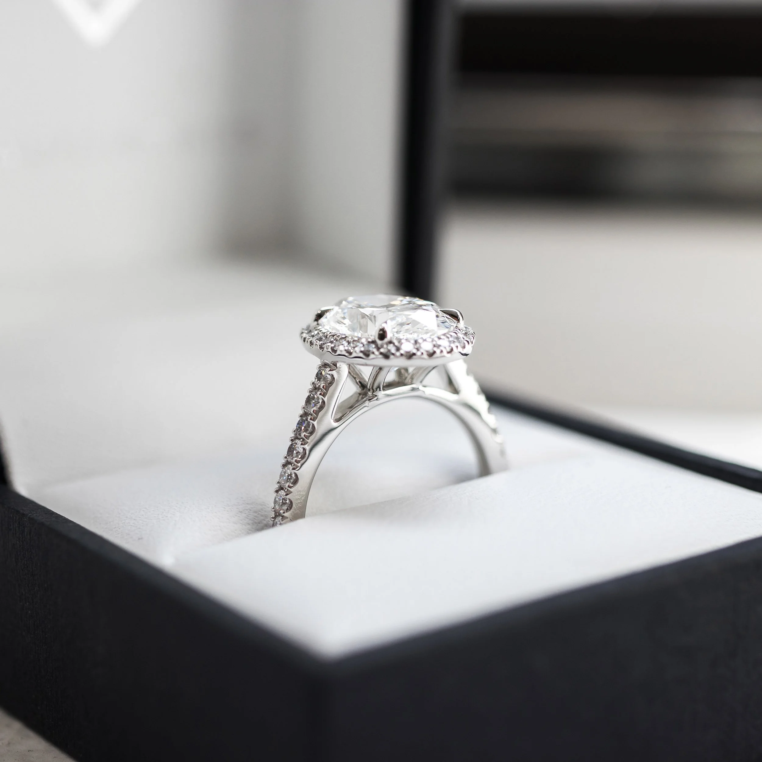 Cushion Cut Halo Engagement Rings Side View