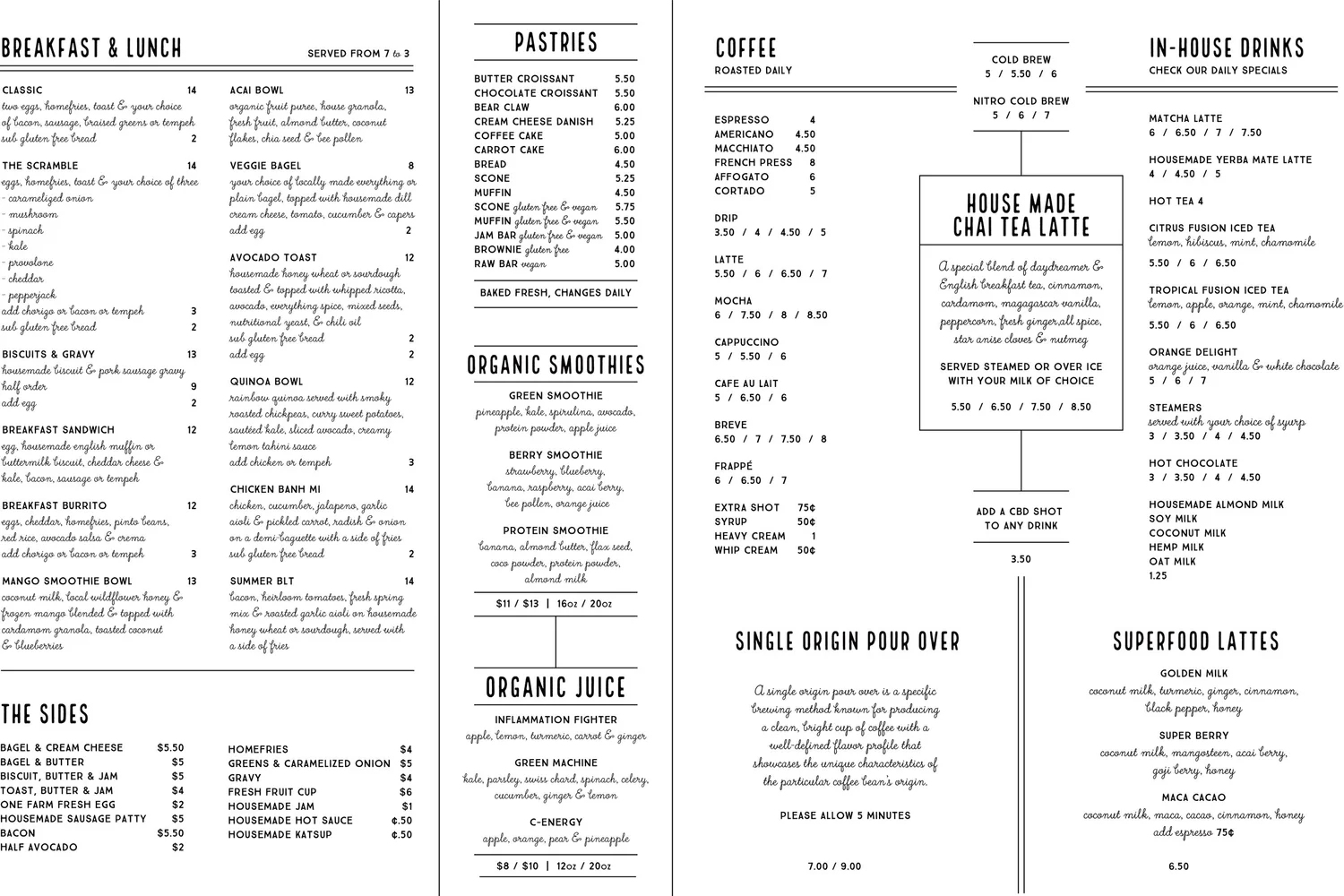 Menu | Coffee Plant Roaster