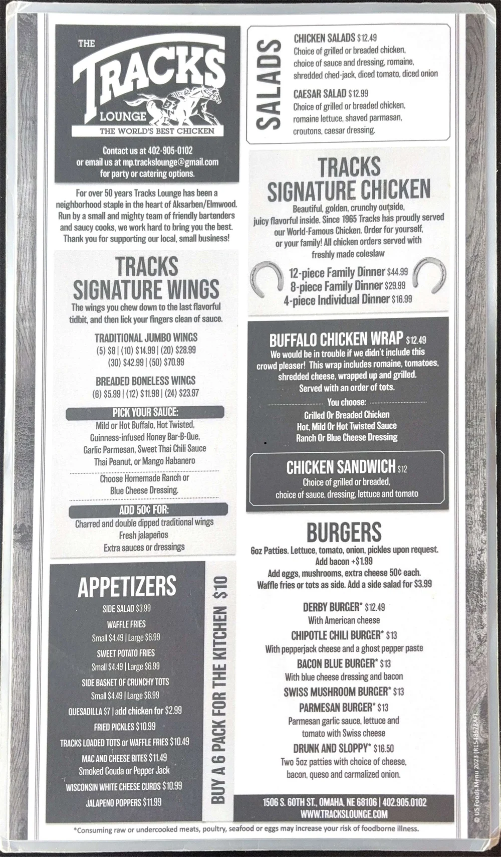 Menu — Tracks Lounge | Omaha, Nebraska | Home of the World's Best Chicken