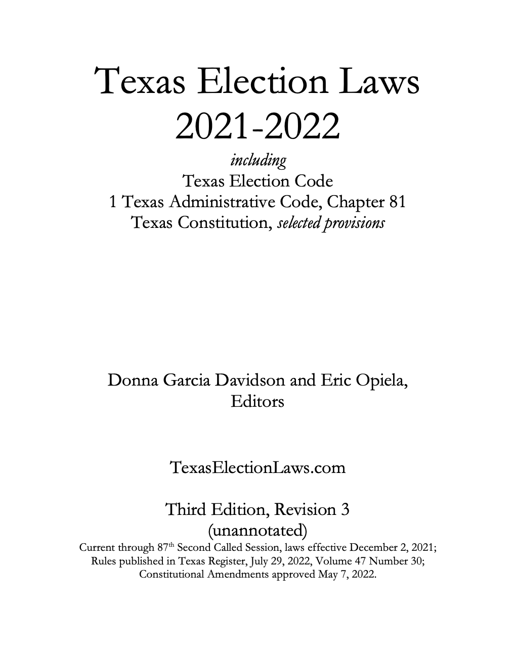 Order Now — 2021-2022 Texas Election Laws