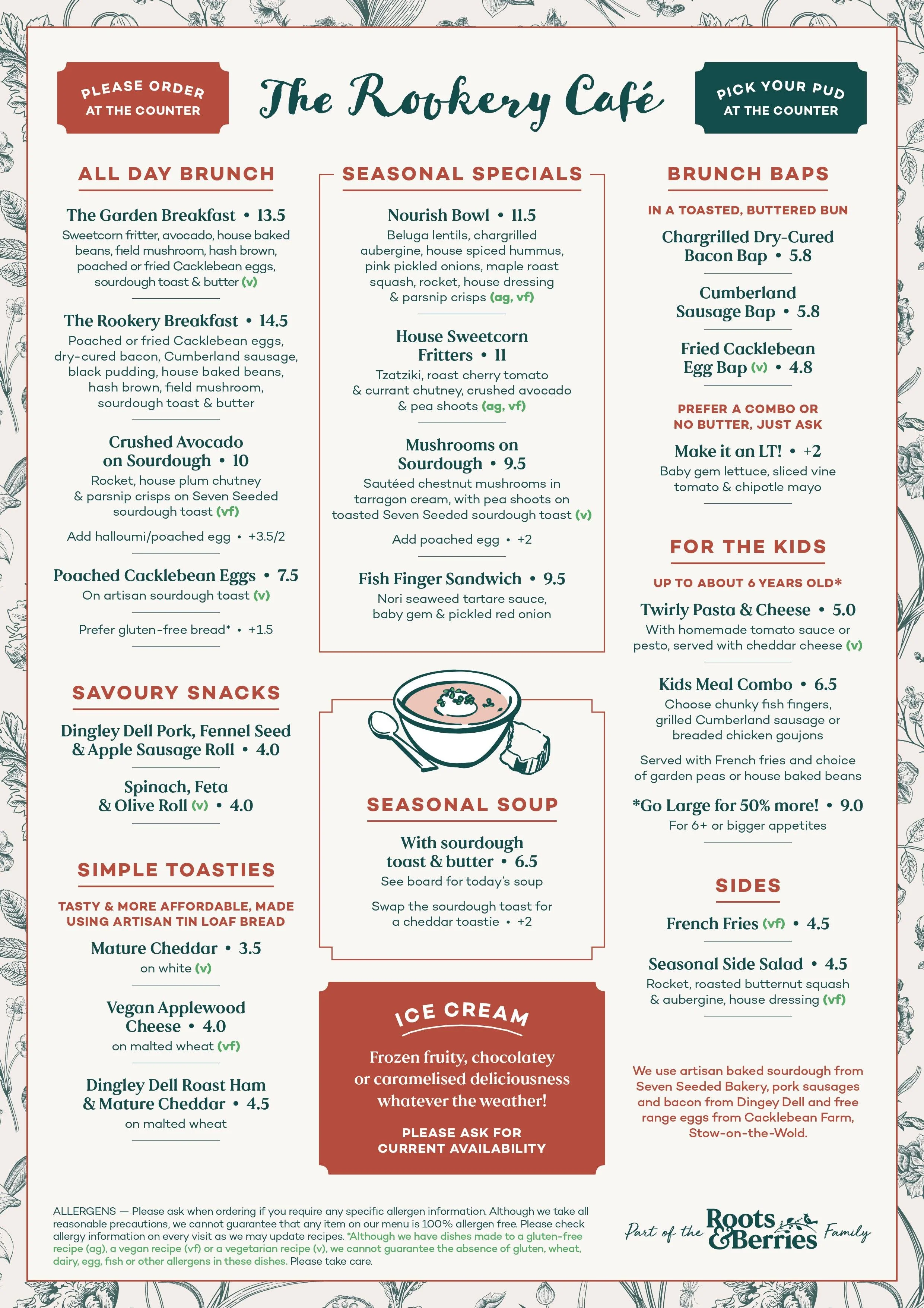 Menu — The Rookery Café • Streatham Common