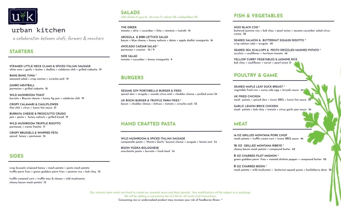 Dinner Menu — Urban Kitchen