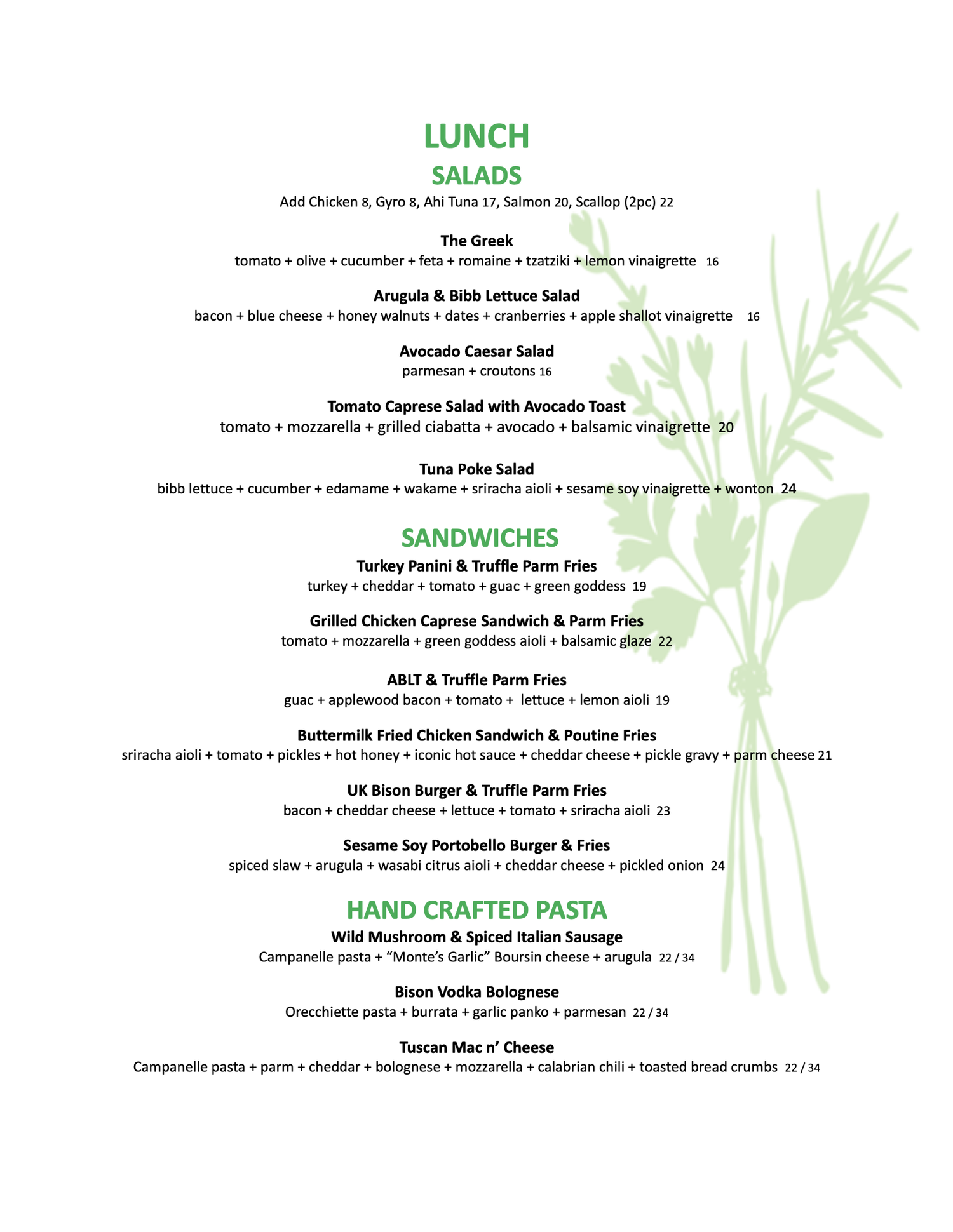 Lunch Menu — Urban Kitchen
