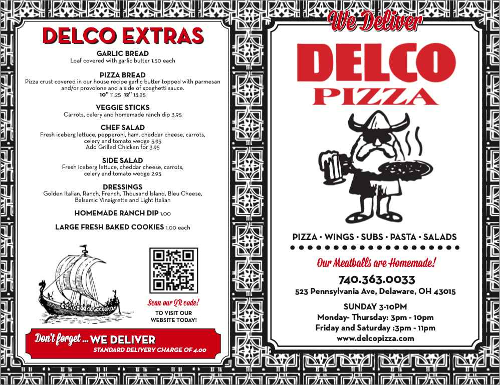 Menu — Delco Pizza - Yorgi Welcomes You