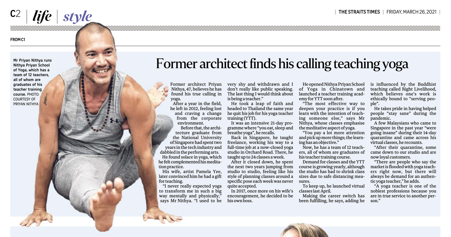 Straits Times Life : Former Architect Nithya Priyan Finds His Calling ...