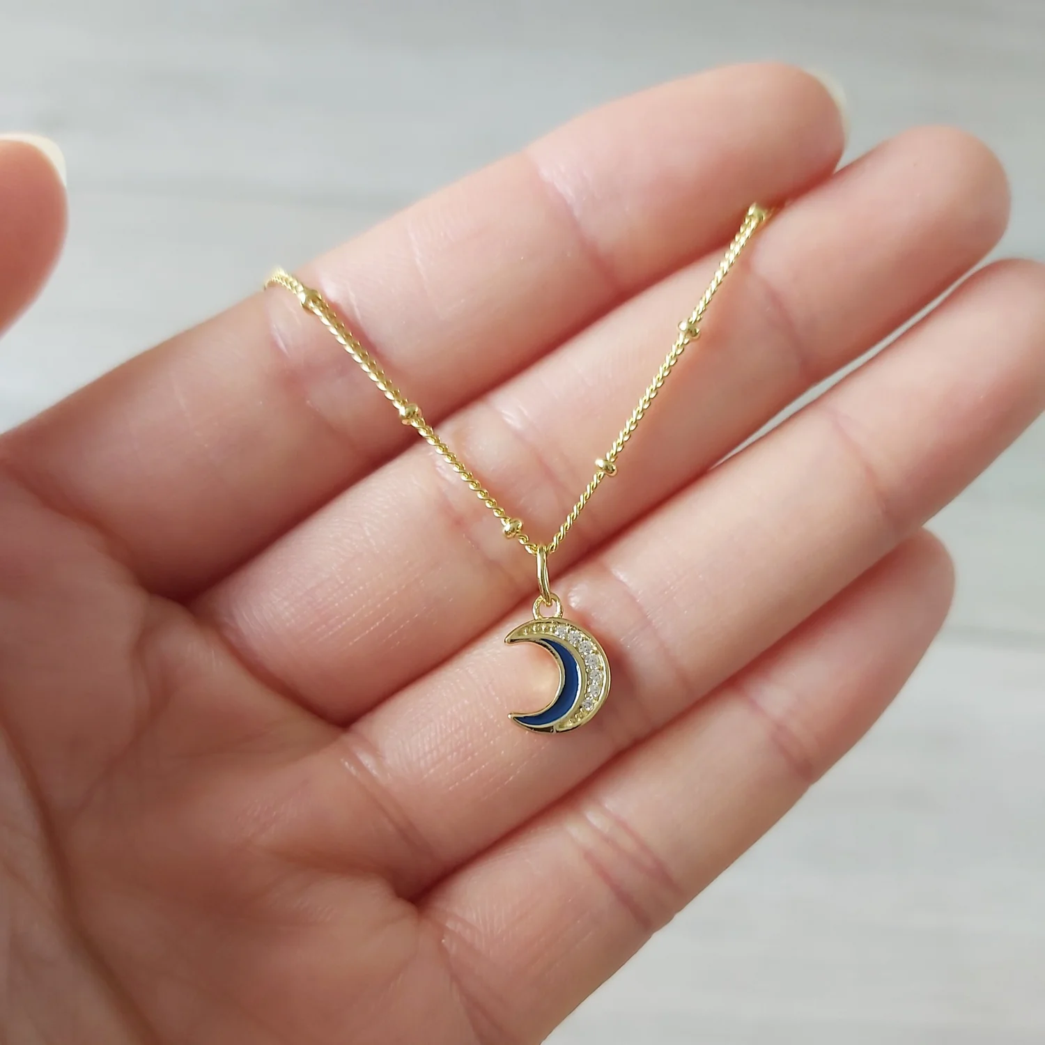 Blue Crescent Moon Necklace
