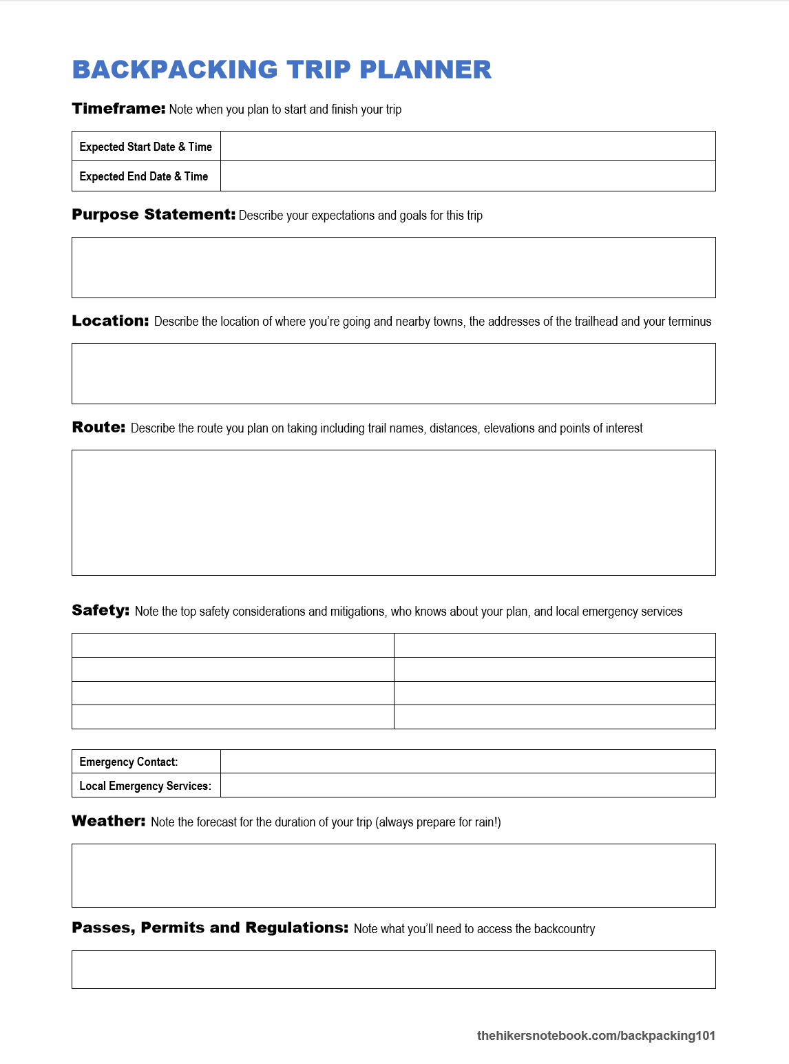 Planning and Prep — The Hiker's Journal