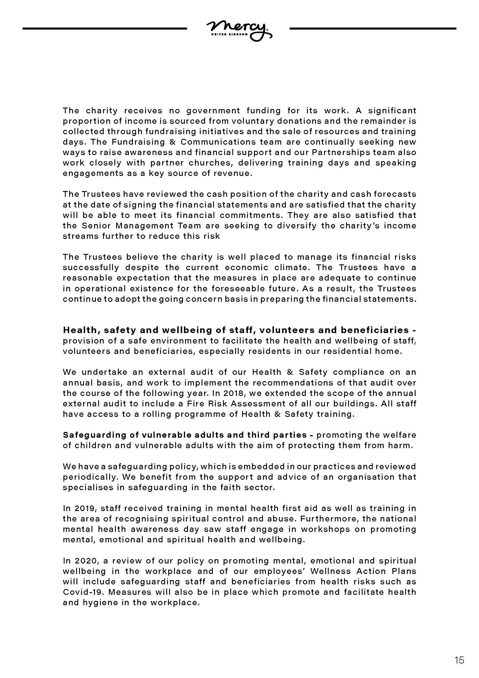 Trustee Report 2019 — Mercy UK