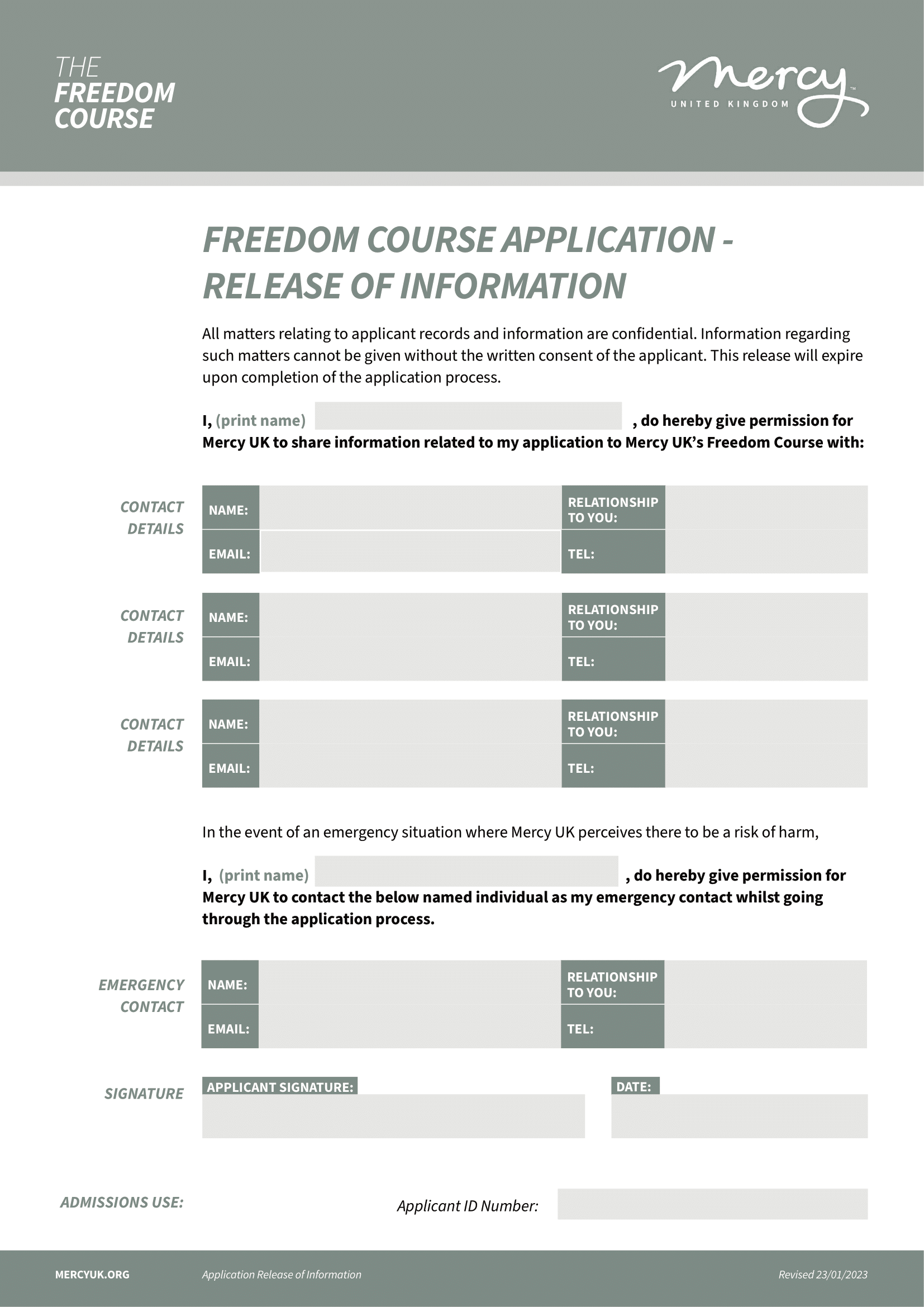 Application Pack — Mercy UK