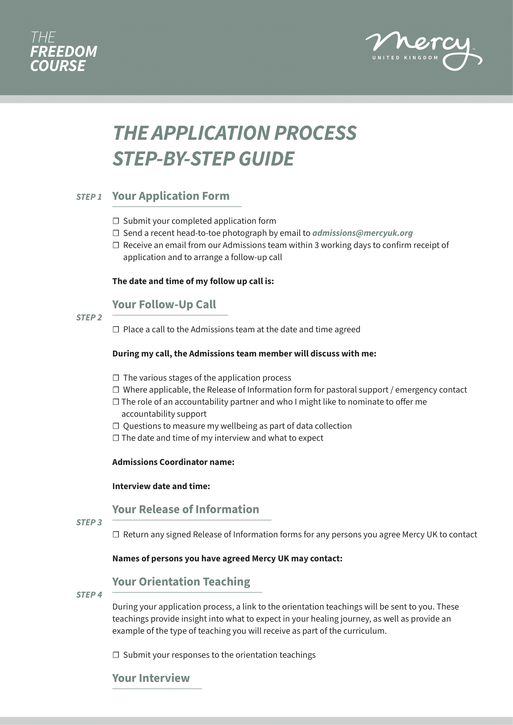 Application Pack — Mercy UK