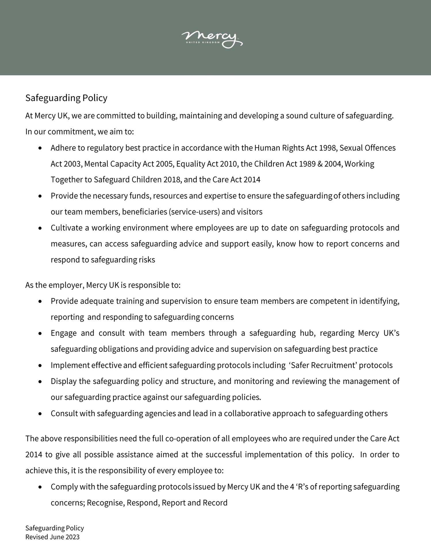 Safeguarding and Ethical Practice — Mercy UK