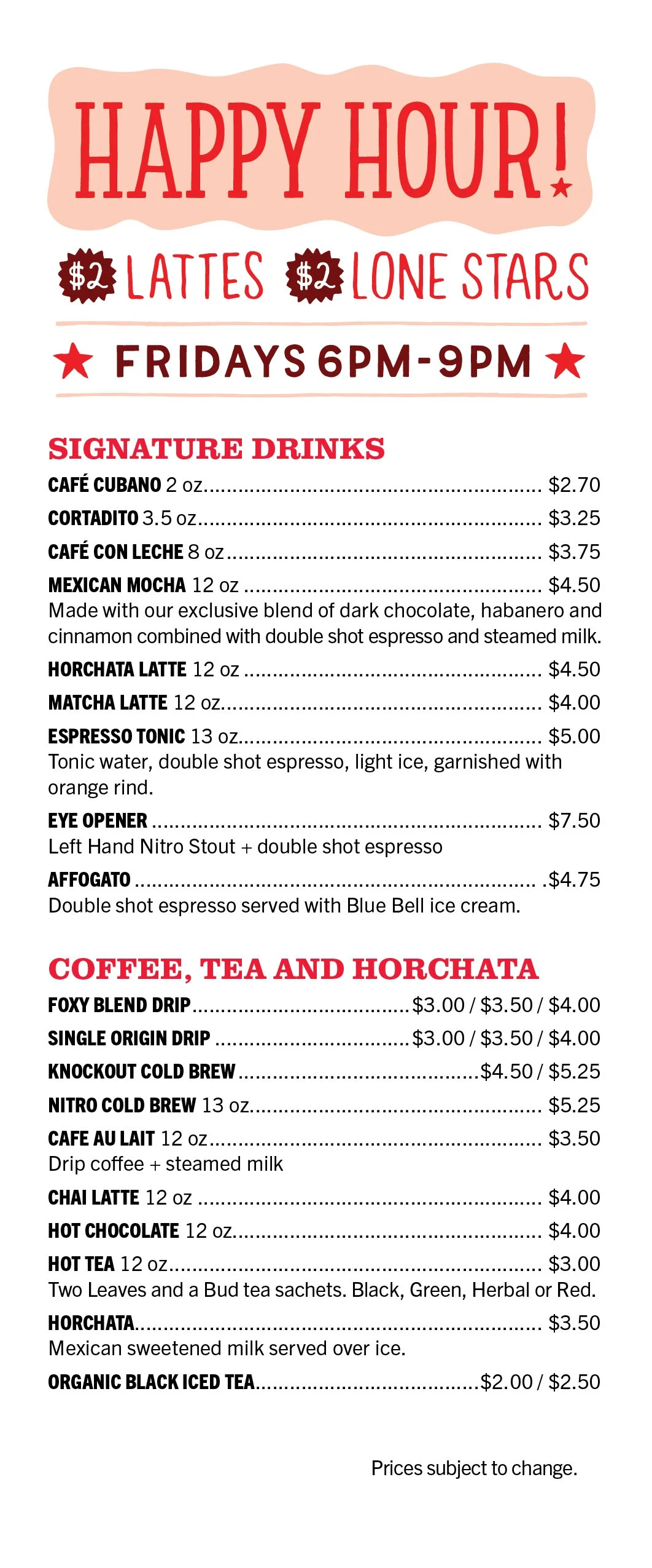 menu — Foxy Loxy Cafe