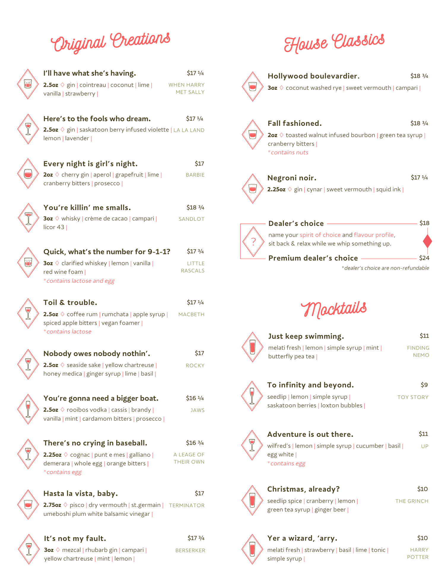 COCKTAILS — The Wednesday Room