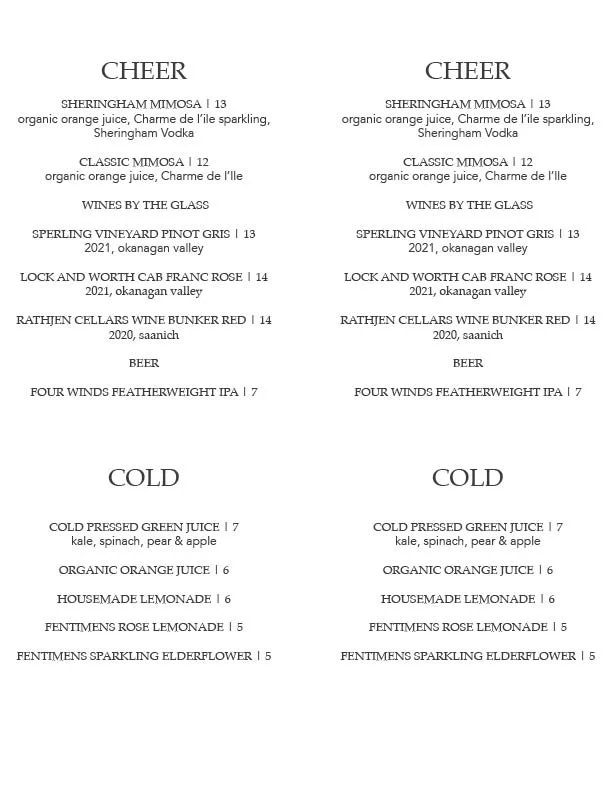 DINING MENU — Nourish Kitchen & Cafe