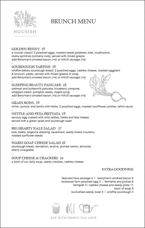 DINING MENU — Nourish Kitchen & Cafe