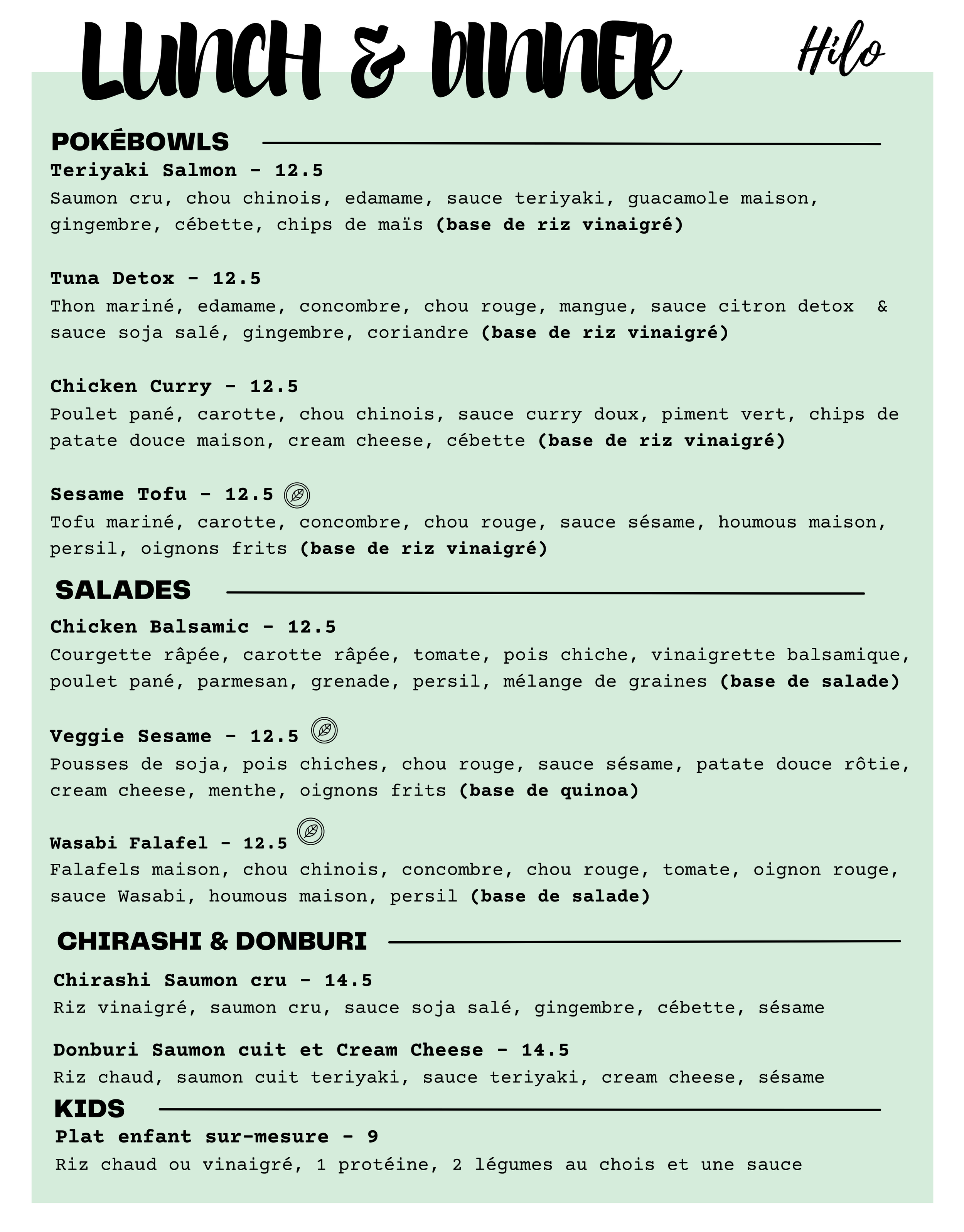 MENU — Hilo Bowls