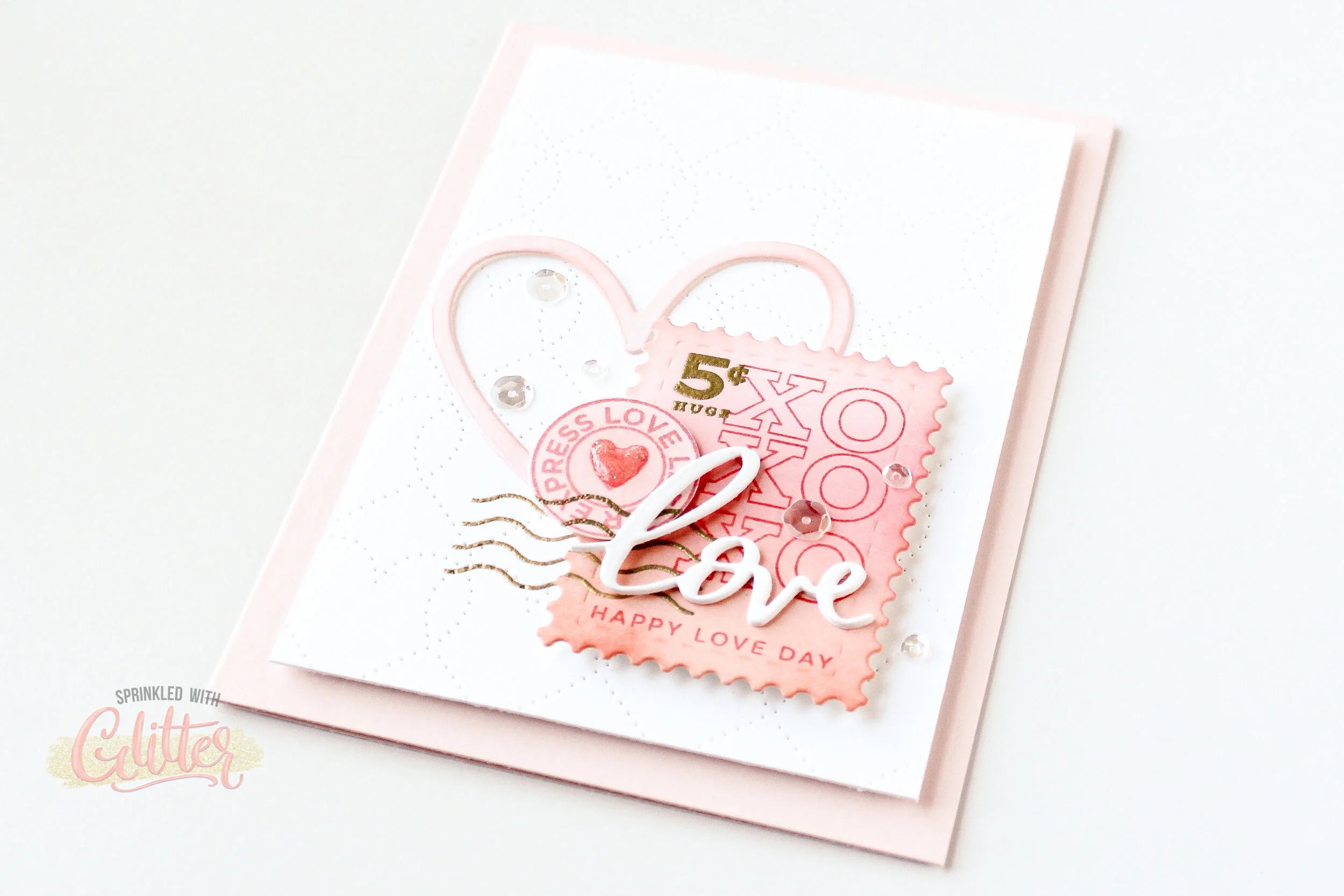 Layering Stamps And Dies On Cards - Postage Themed Love Note ...